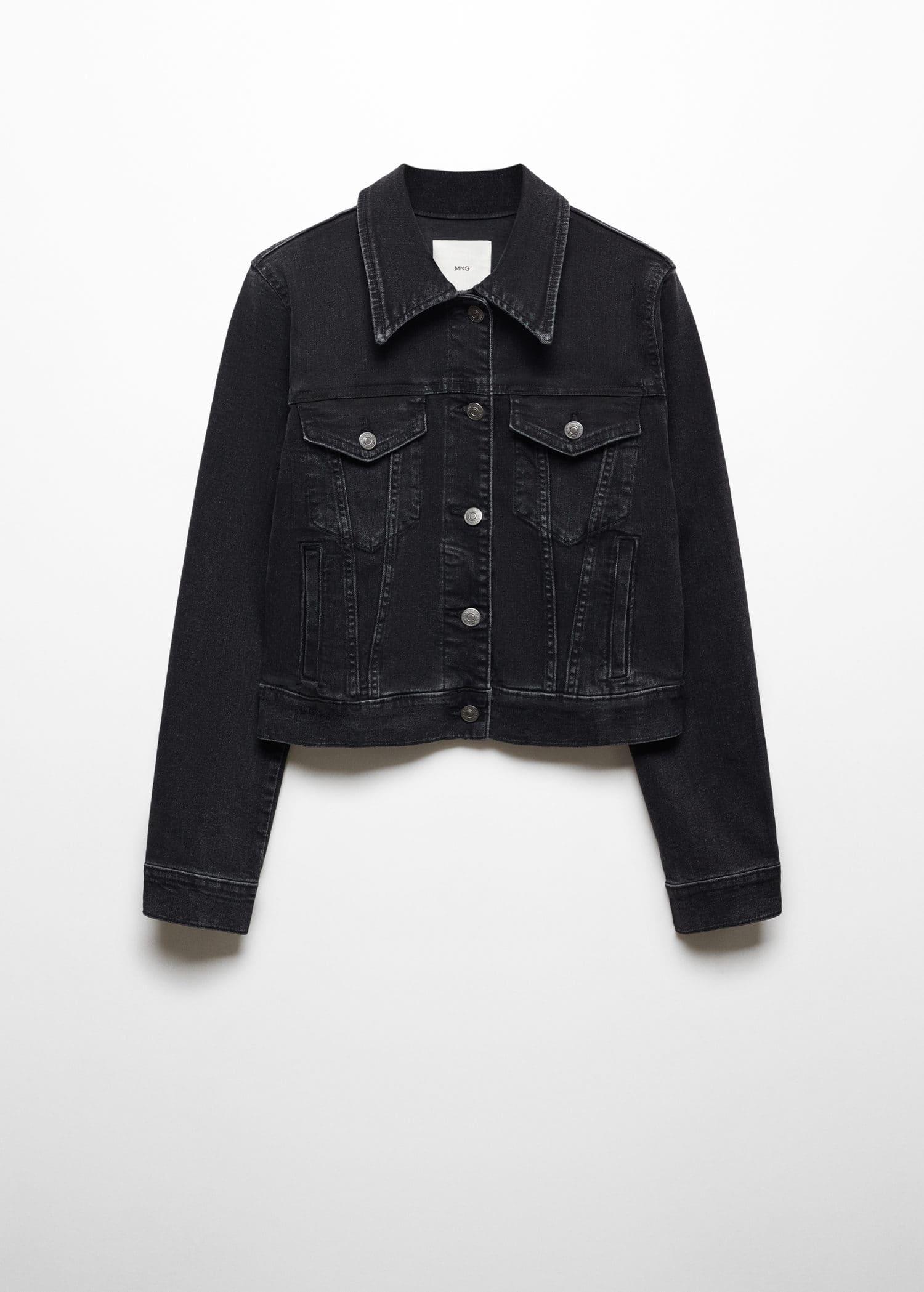 MANGO Pocketed Denim Jacket in Black denim | Endource