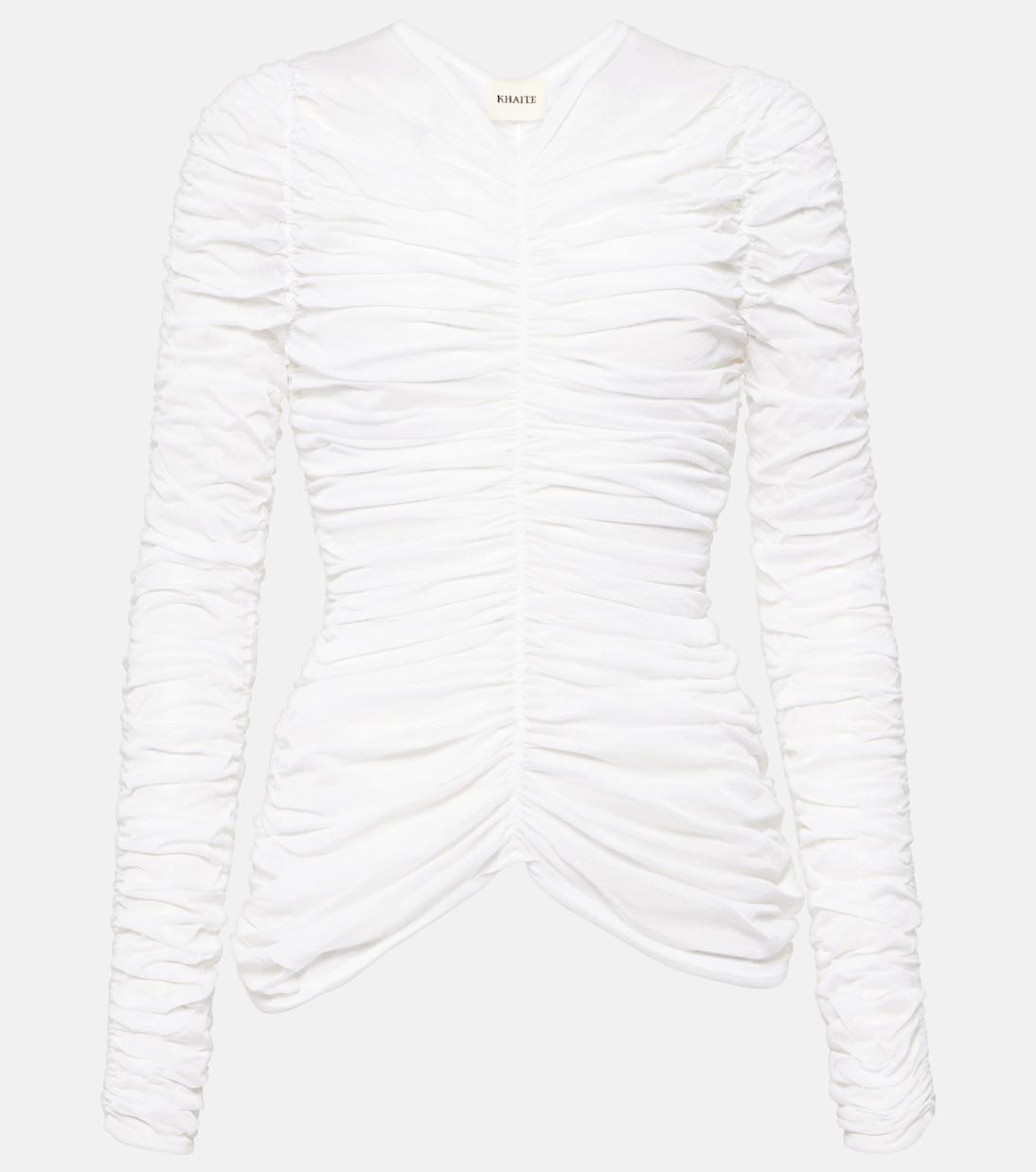 KHAITE Haven Ruched Silk Top in White | Endource