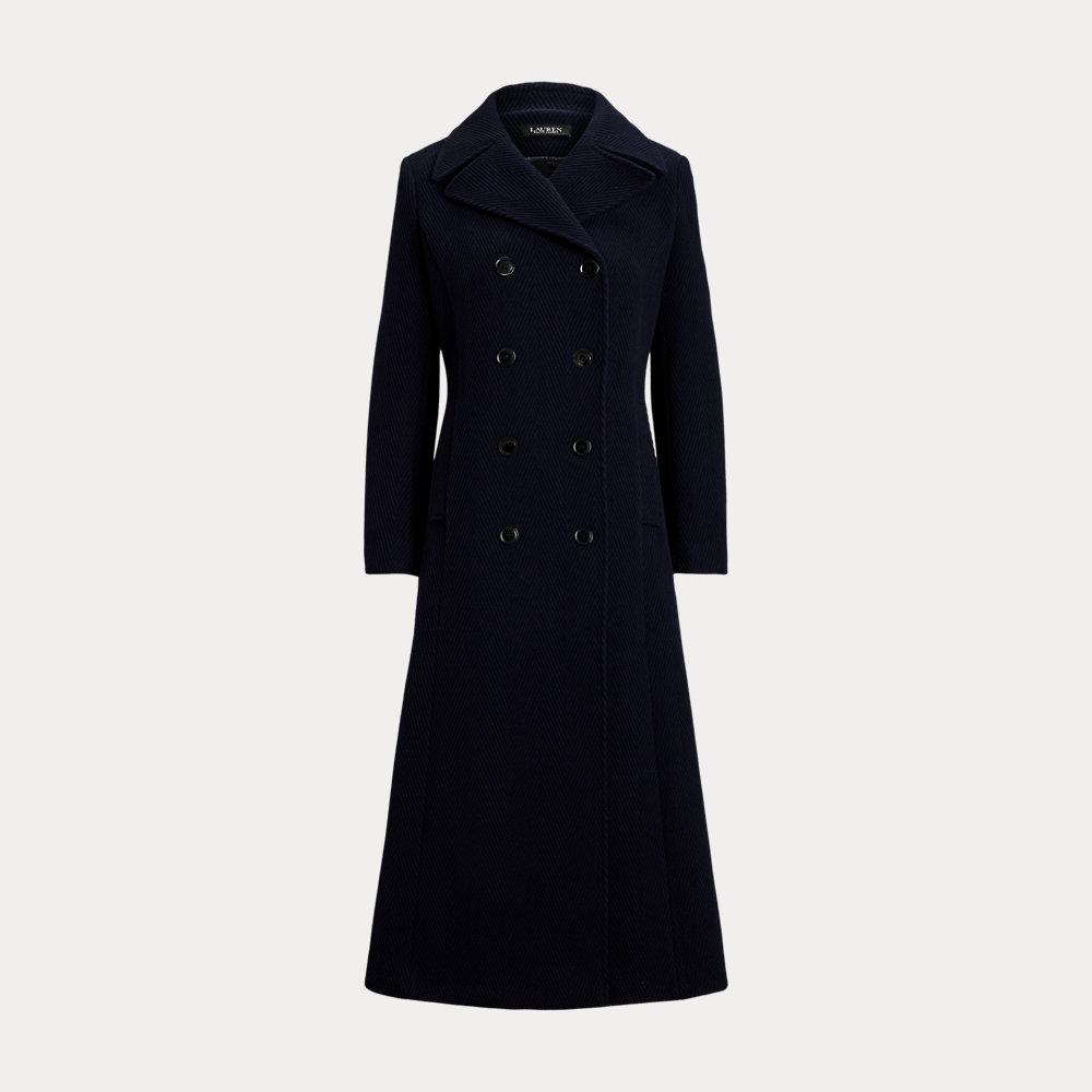 LAUREN RALPH LAUREN Herringbone Double-Breasted Maxicoat in Blue | endource