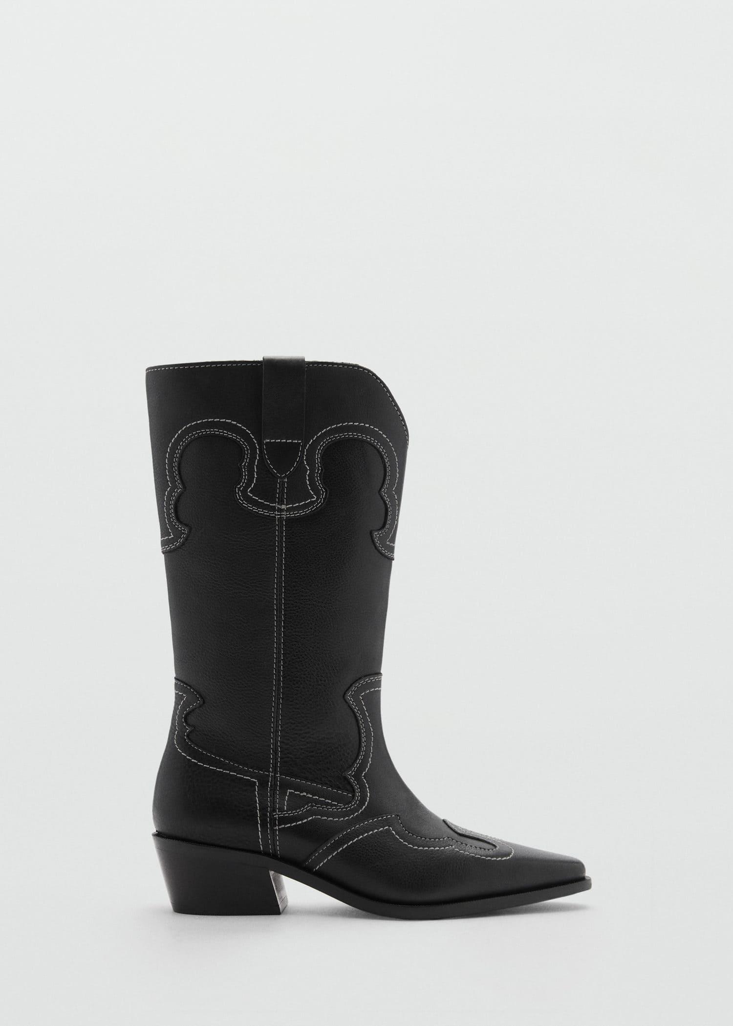 MANGO Cowboy Leather Boots in Black | endource