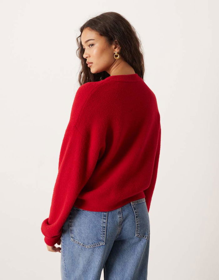 MANGO Crew Neck Jumper In Red | endource
