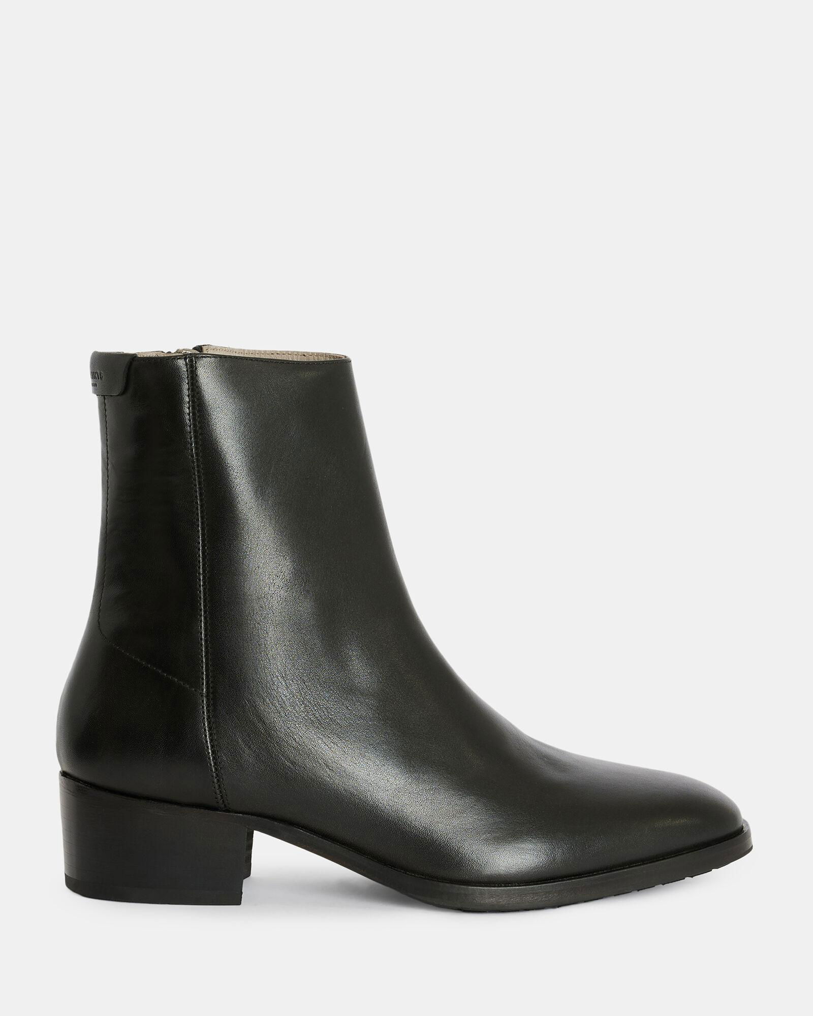 ALLSAINTS Bonham Stacked Heel Leather Boots in Black | endource