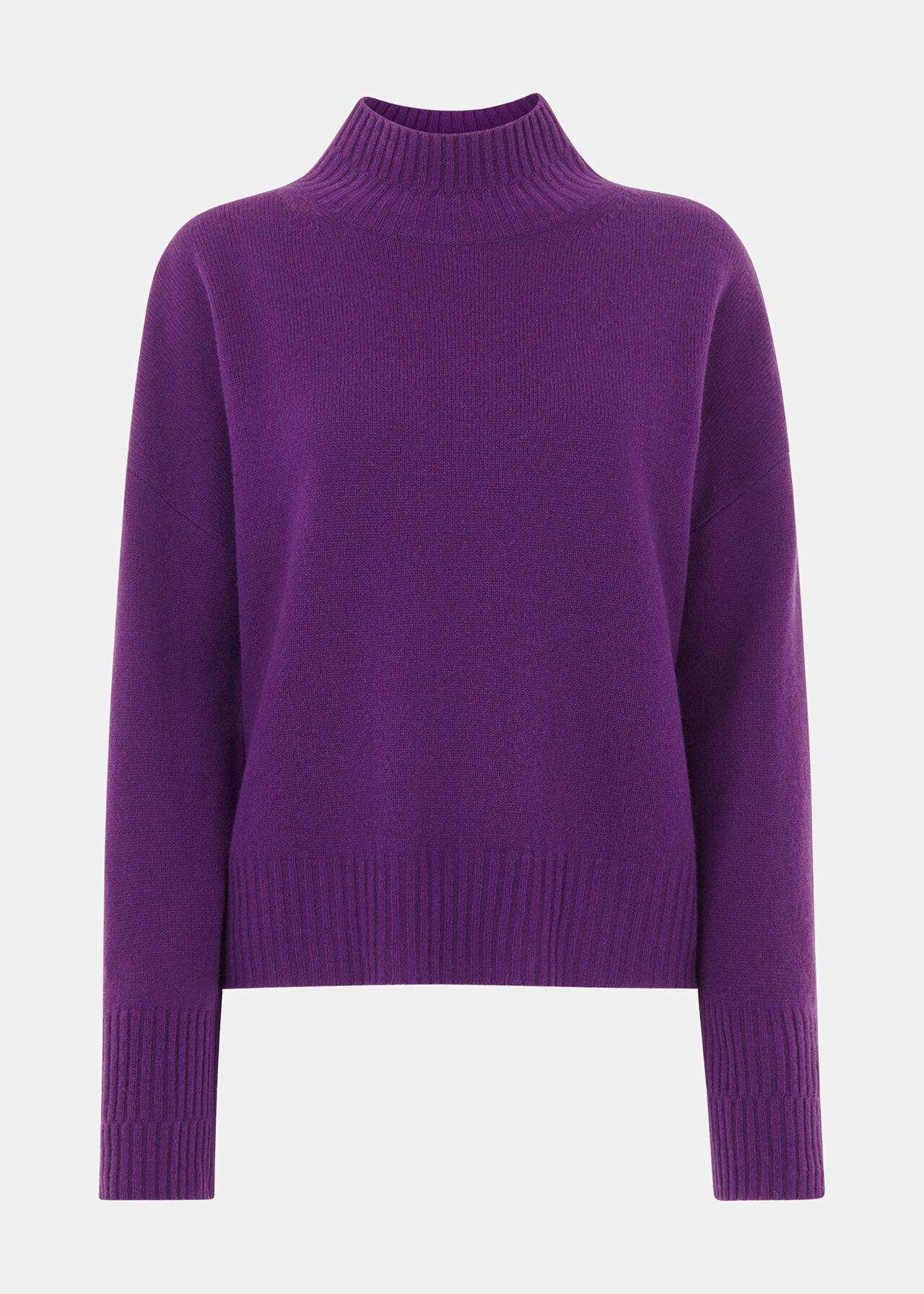 WHISTLES Wool Double Trim Funnel Neck in Purple | endource
