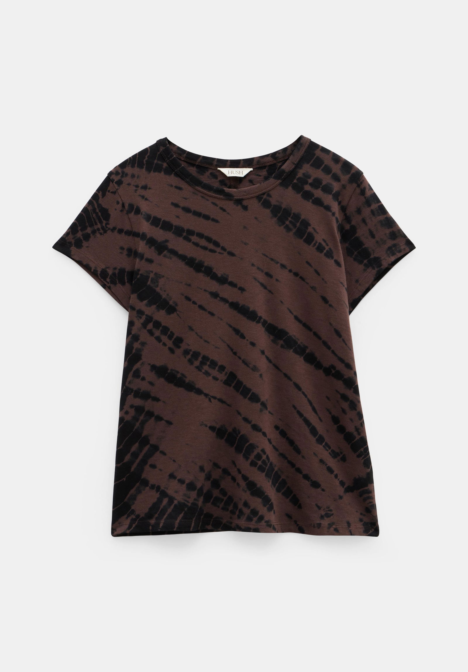 HUSH Zaida Tie Dye Fitted T-Shirt in Diagonal Tie Dye Dark Brown | endource