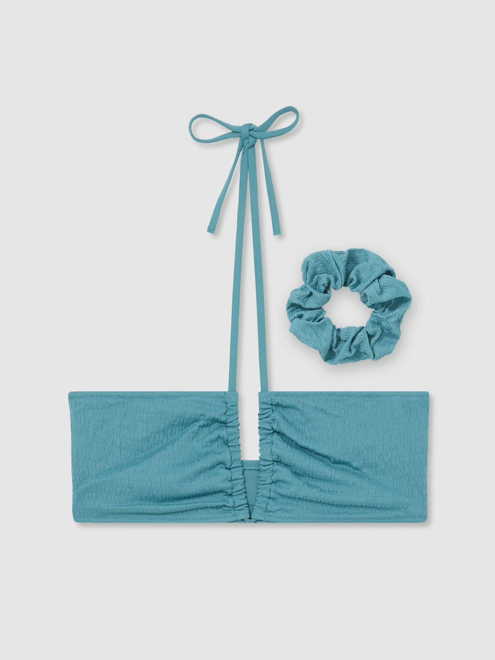 REISS Crinkle Bralette Bikini Top in Blue | endource