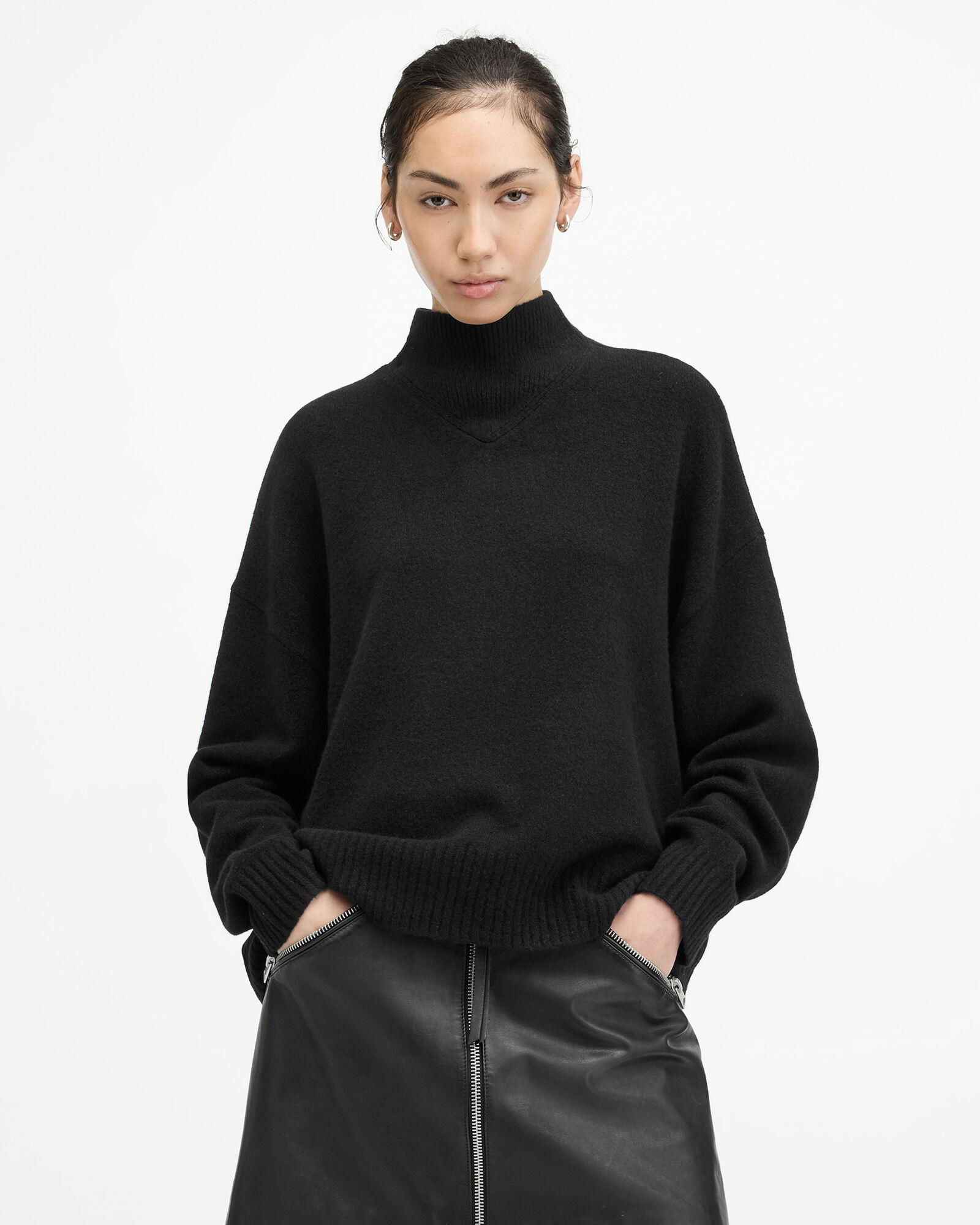 ALLSAINTS Asha Soft Fluffy Jumper in Black | endource