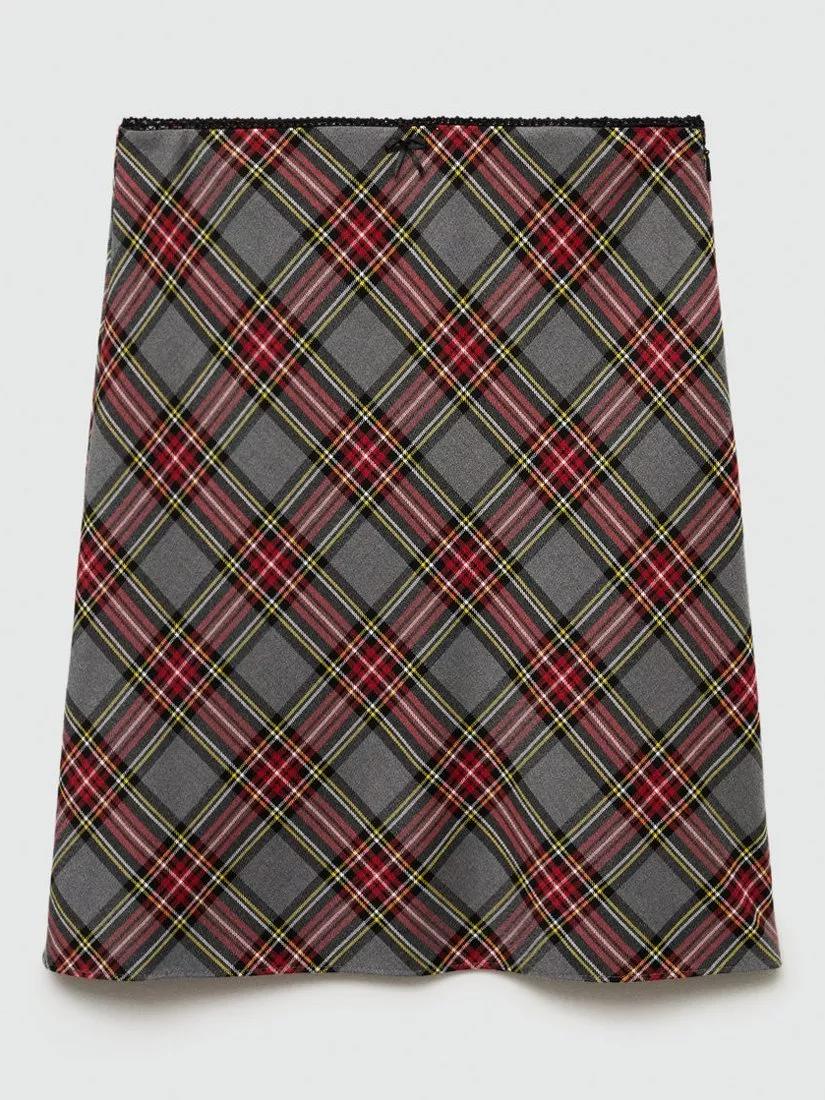 MANGO Gigi Check Knee Length Skirt in Red/Multi | endource