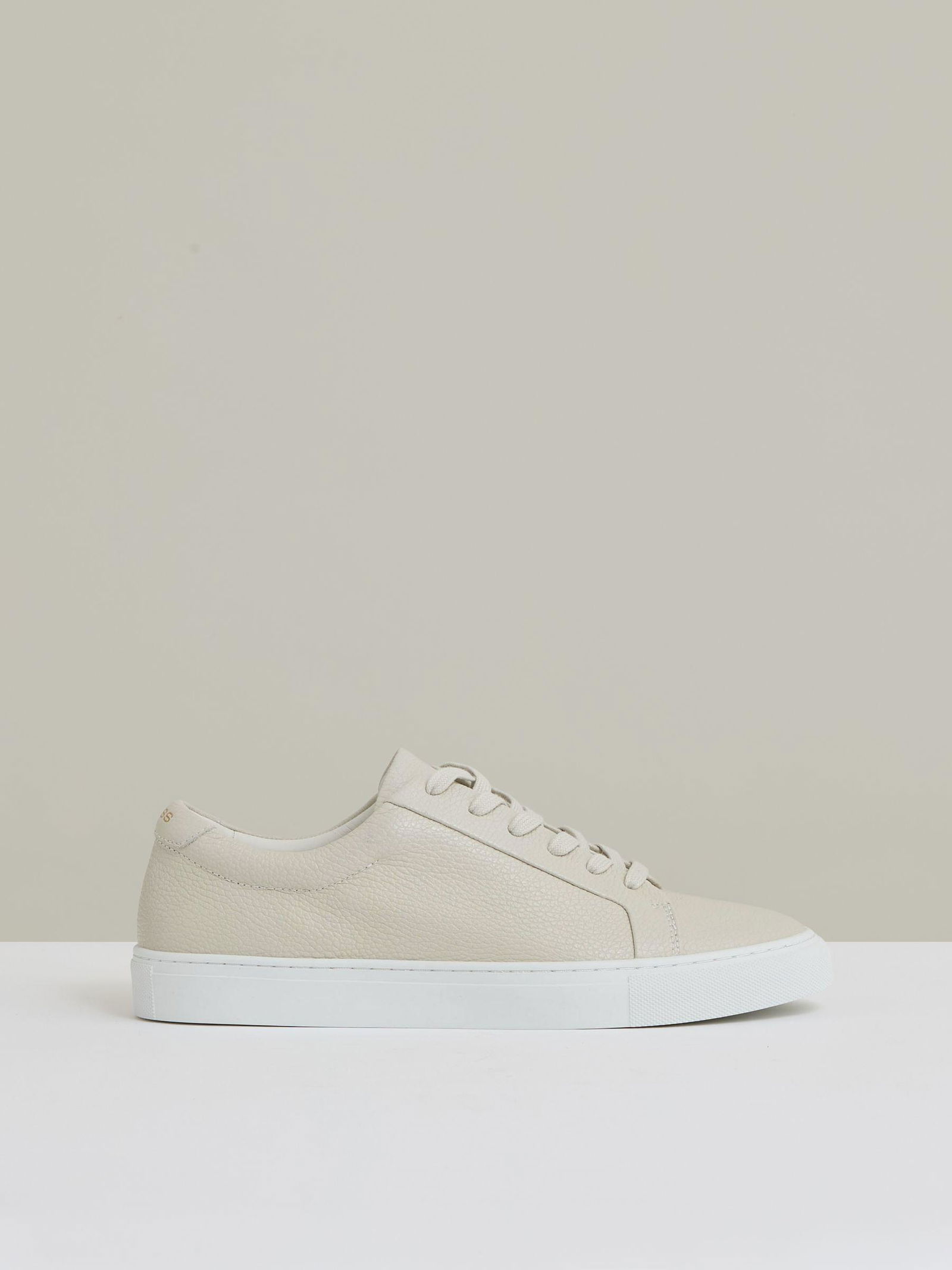 REISS Tumbled Leather Trainers in Off White | endource