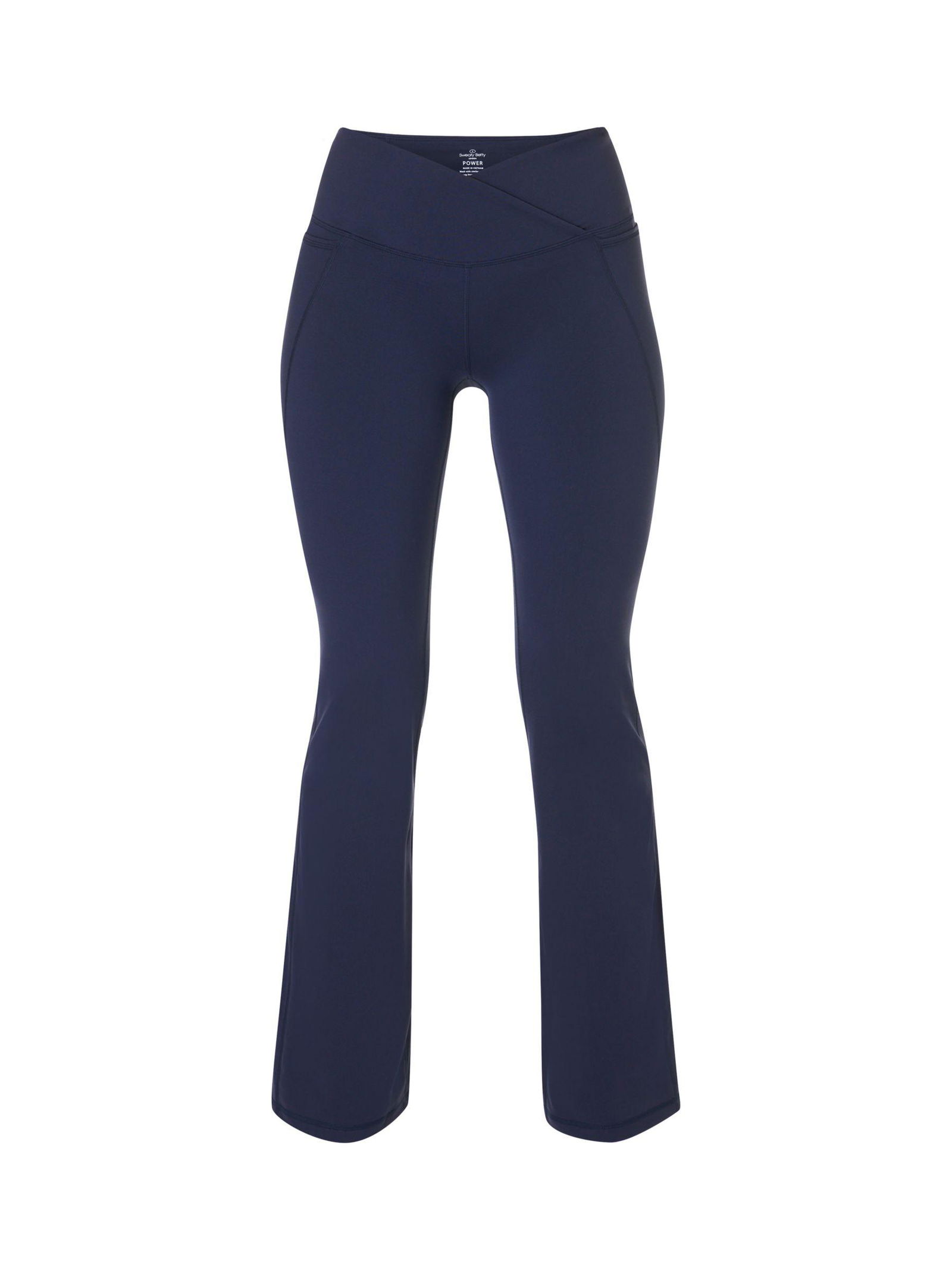 SWEATY BETTY Power Workout Wrap Waist Bootcut Trousers in Navy Blue ...