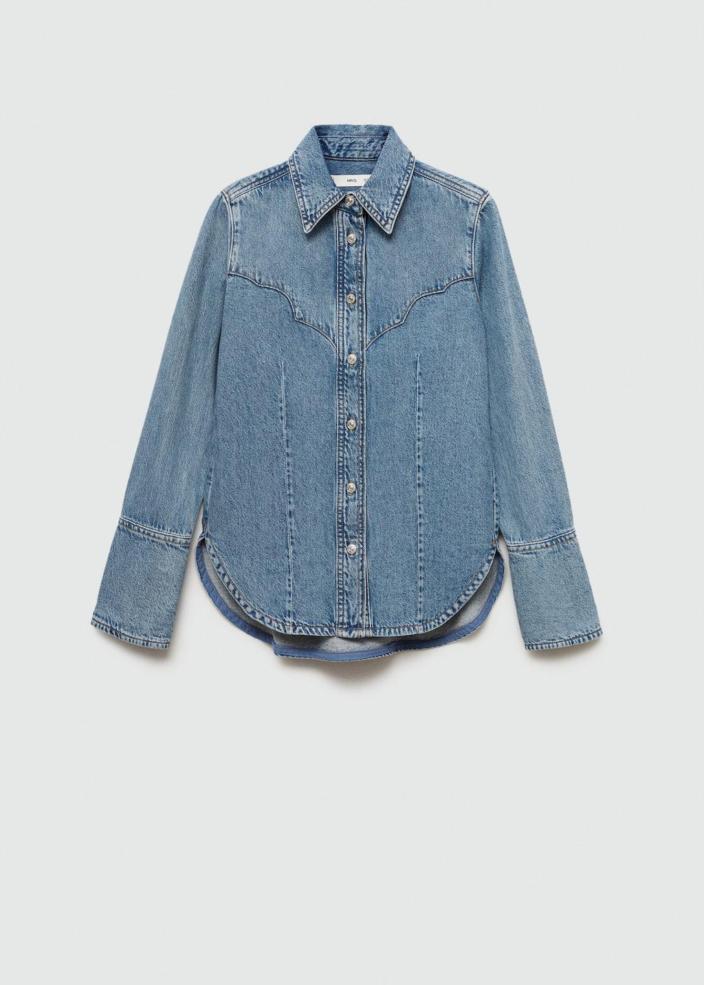 MANGO Denim Shirt With Seams in Medium Blue | Endource