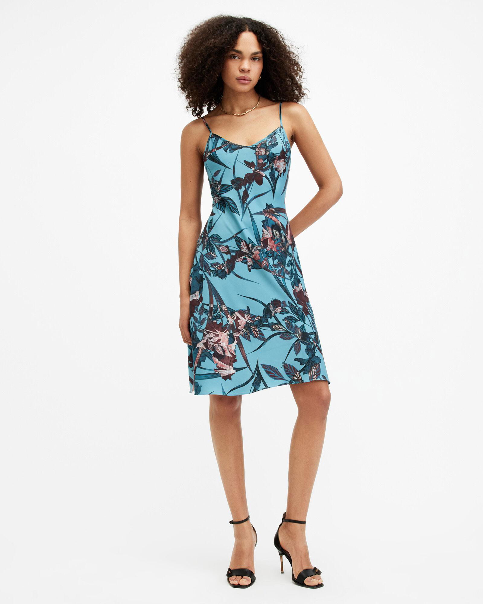 ALLSAINTS Bryony Batu Print Mini Slip Dress in Lagoon Blue | Endource