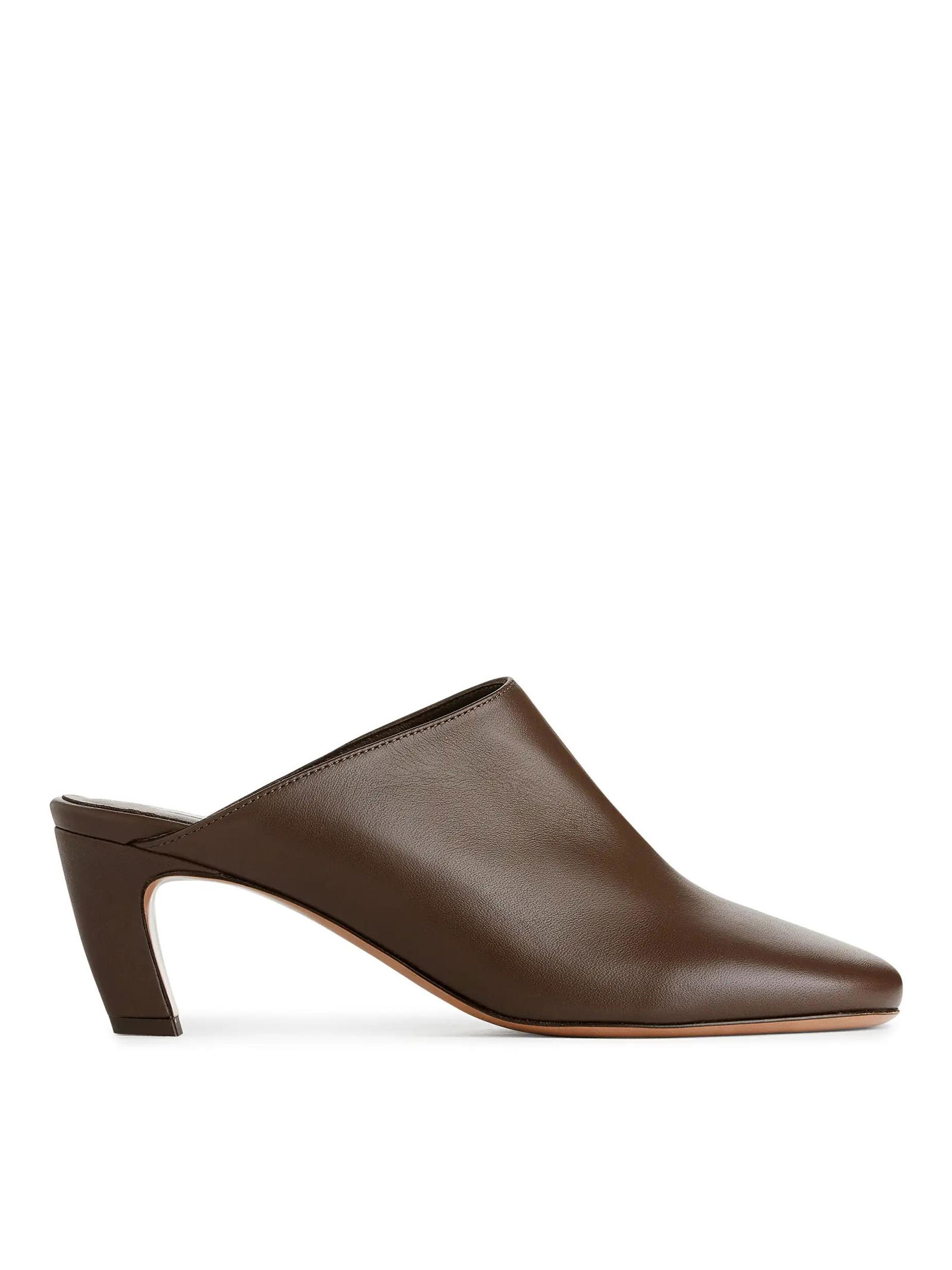 ARKET Heeled Leather Mules in Dark Brown | endource