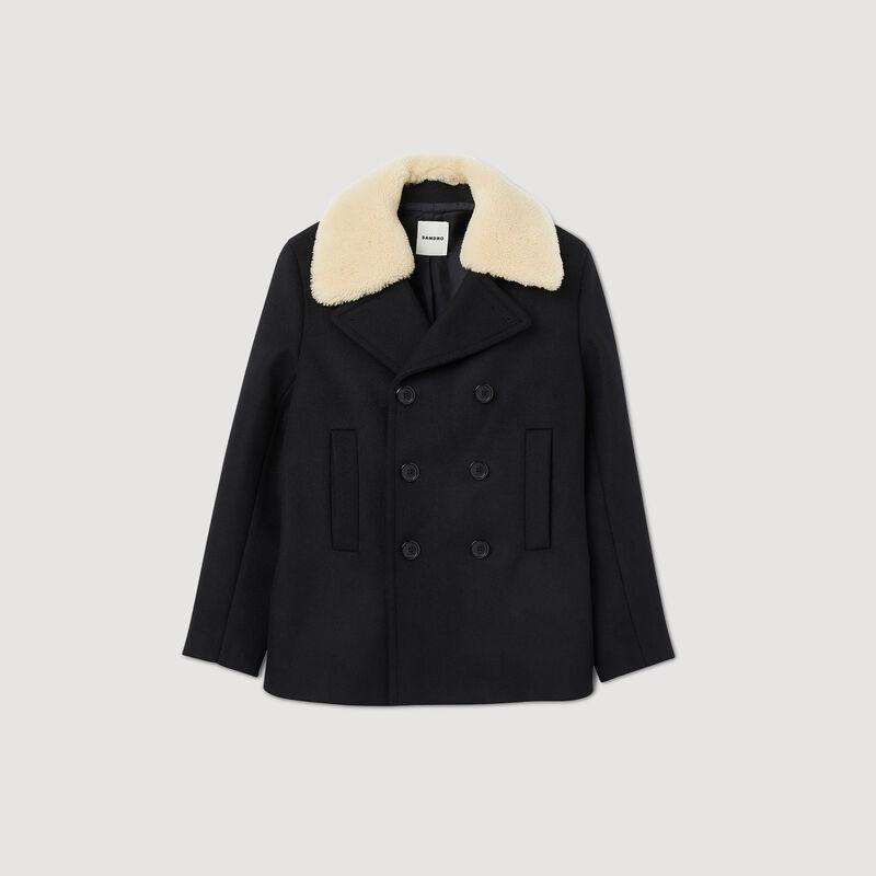 SANDRO Wool Pea Coat in Black | Endource
