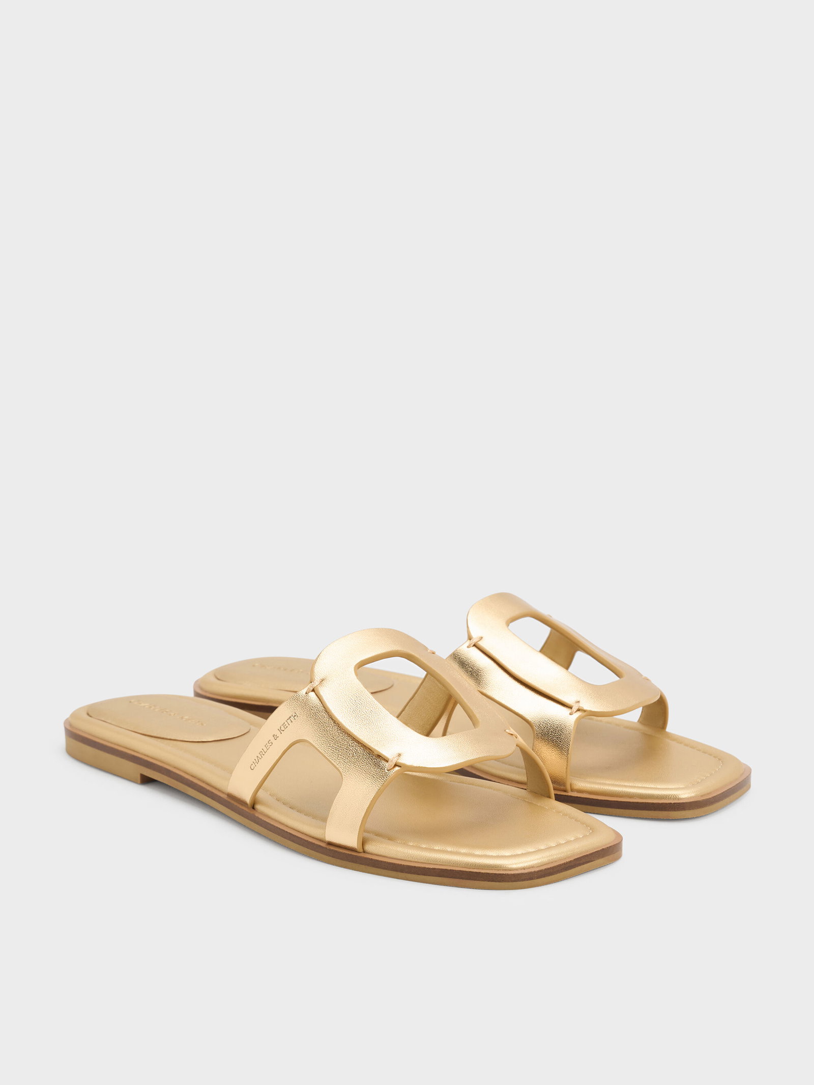 CHARLES & KEITH Easley Metallic Cut-Out Slide Sandals | endource