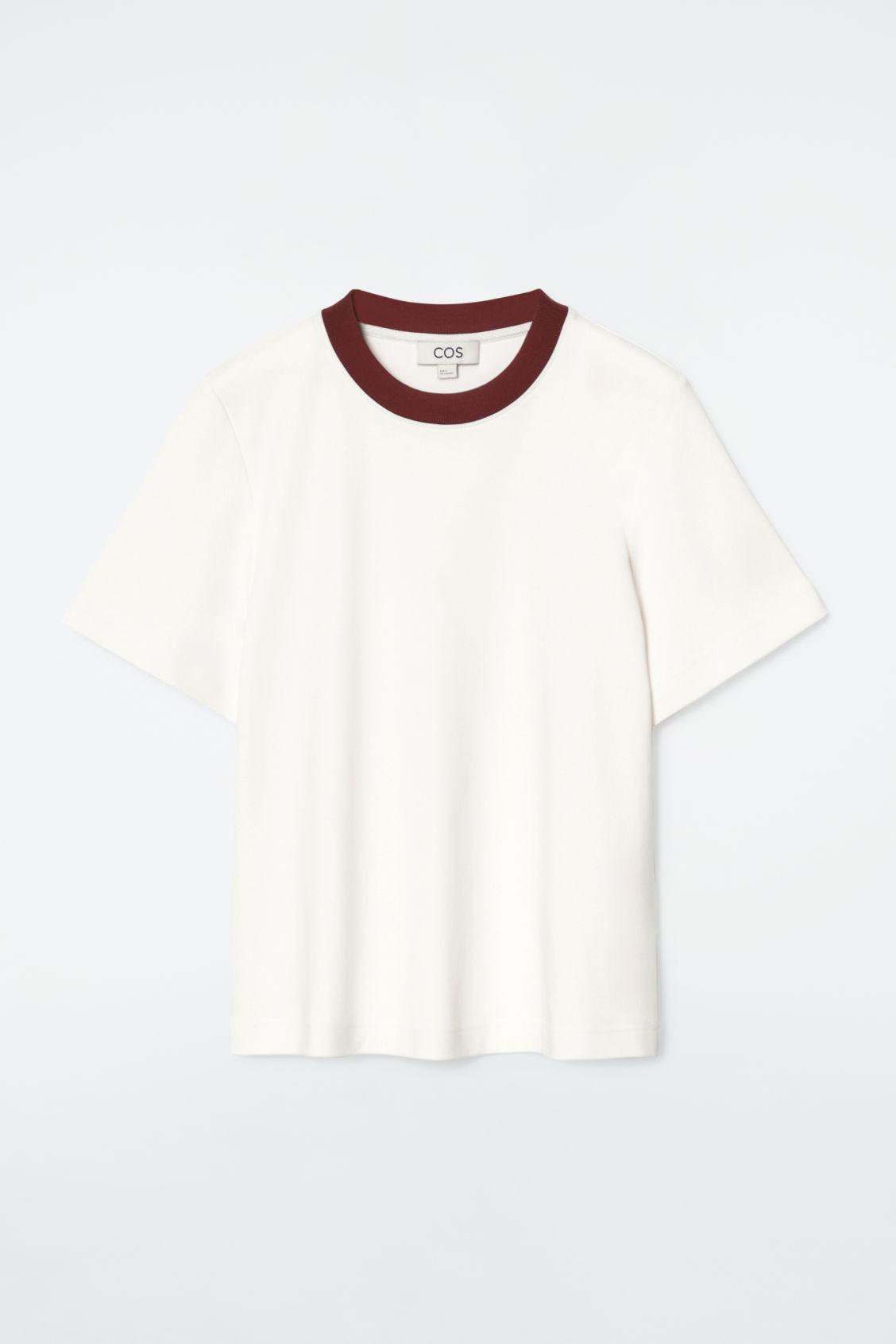COS Clean Cut T-Shirt in OFF-WHITE / BURGUNDY | Endource