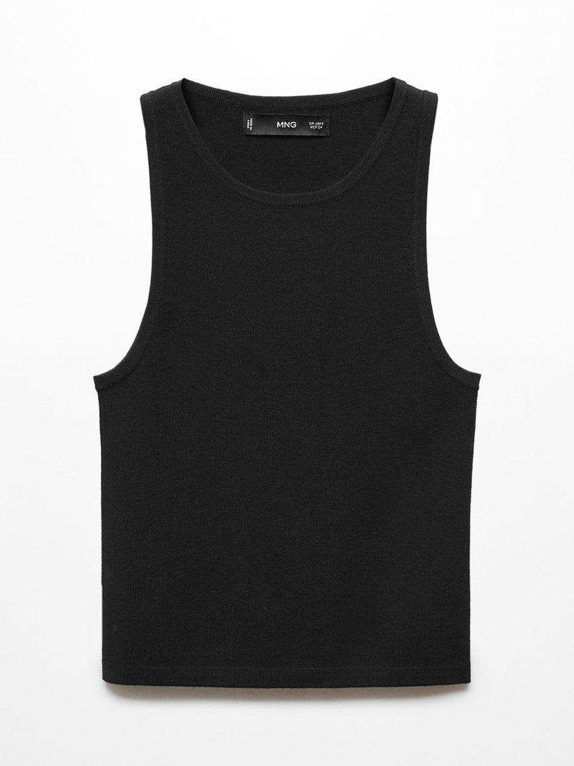 MANGO Diana Ribbed Crop Top in Black | Endource