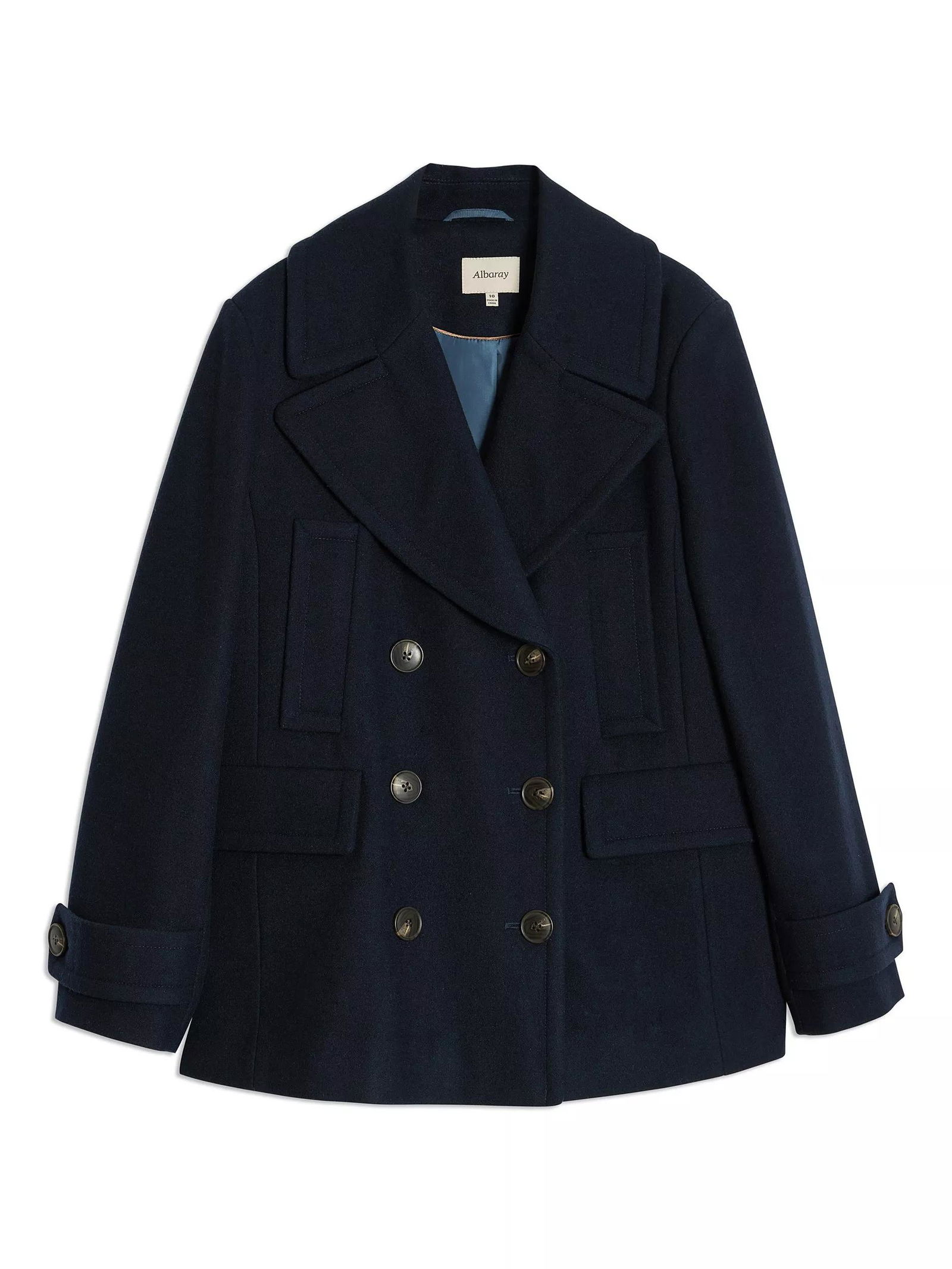 ALBARAY Wool Pea Coat in Navy | endource