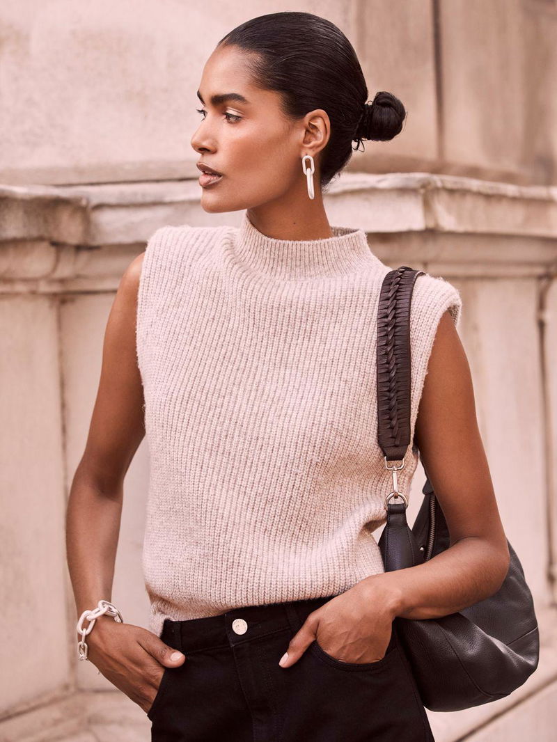 MINT VELVET Tabard Knit Vest in Brown Mink | endource