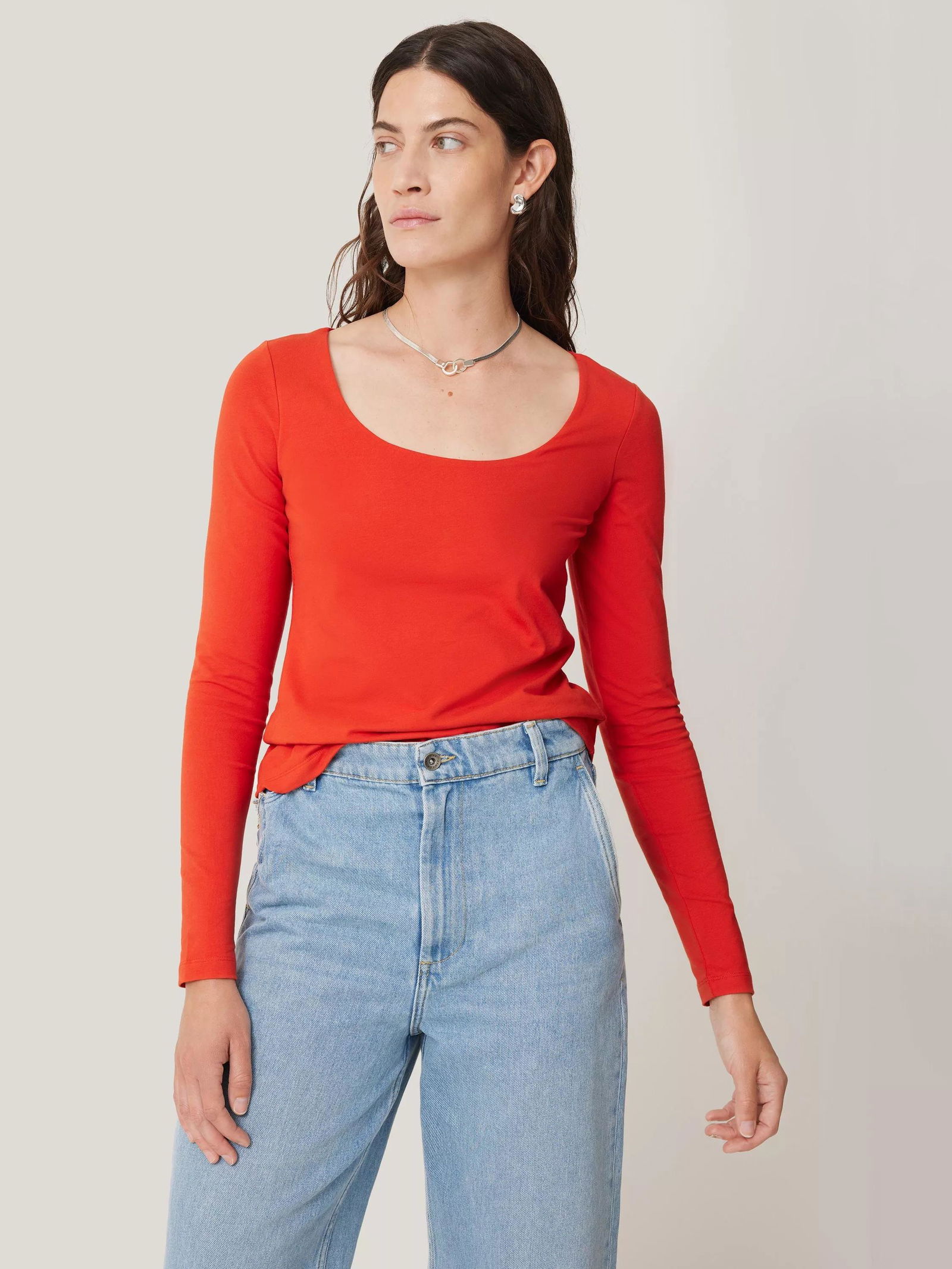 JIGSAW Double Front Ballet Neck Top in Spice Orange | endource