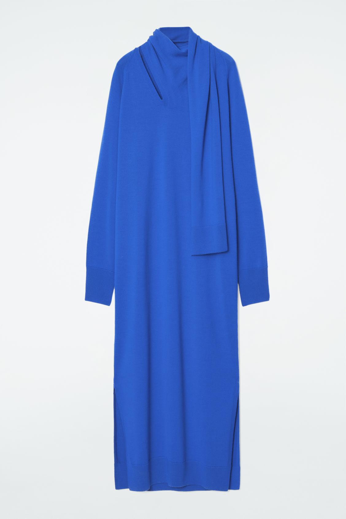COS Scarf-Detail Wool Maxi Dress in BLUE | endource