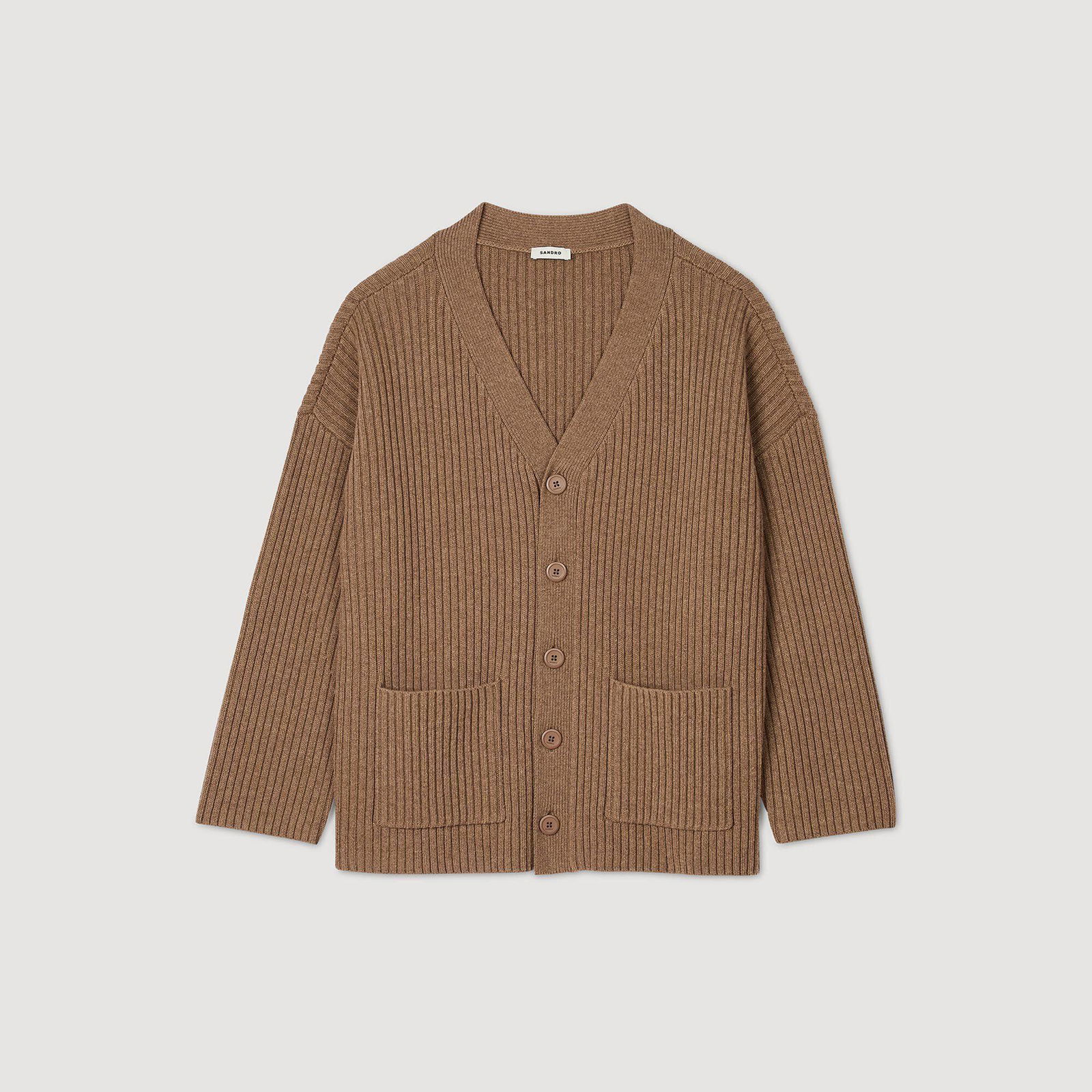 SANDRO Oversized Rib Knit Cardigan in Praline | endource