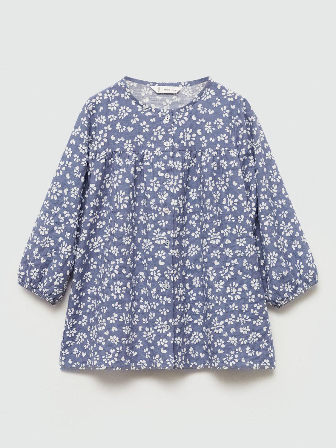 MANGO Kite Floral Long Sleeve Dress in Blue/White | endource