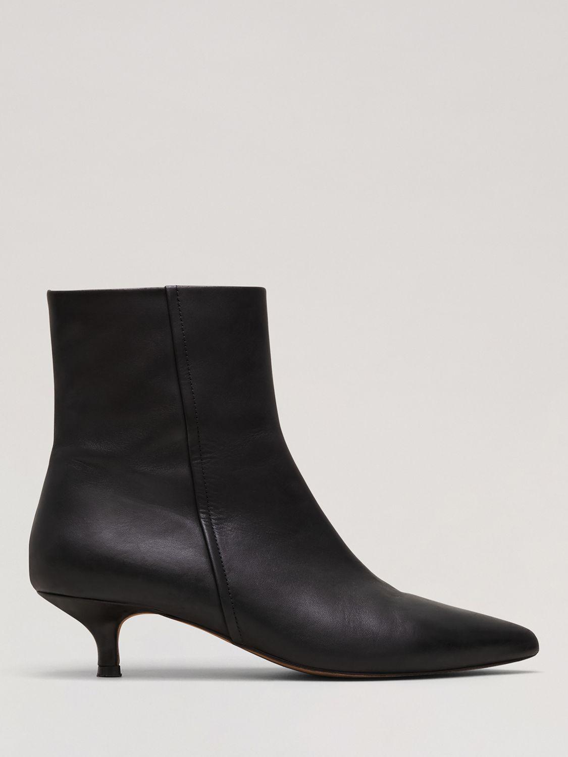 PHASE EIGHT Leather Kitten Heel Boots in Black | endource