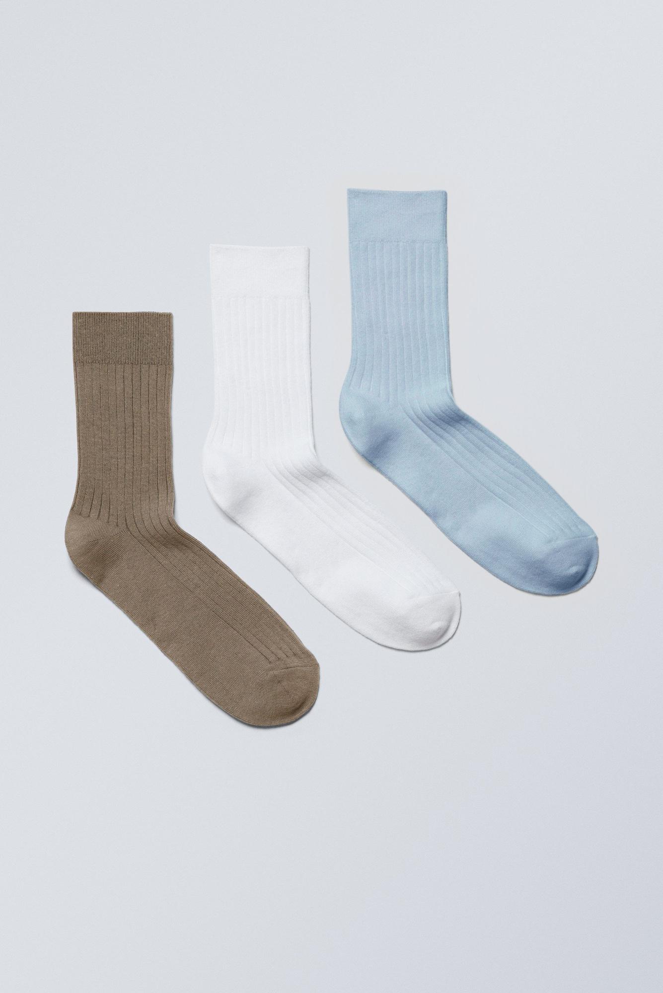 WEEKDAY 3-Pack Selma Socks in Brown/White/Blue | endource