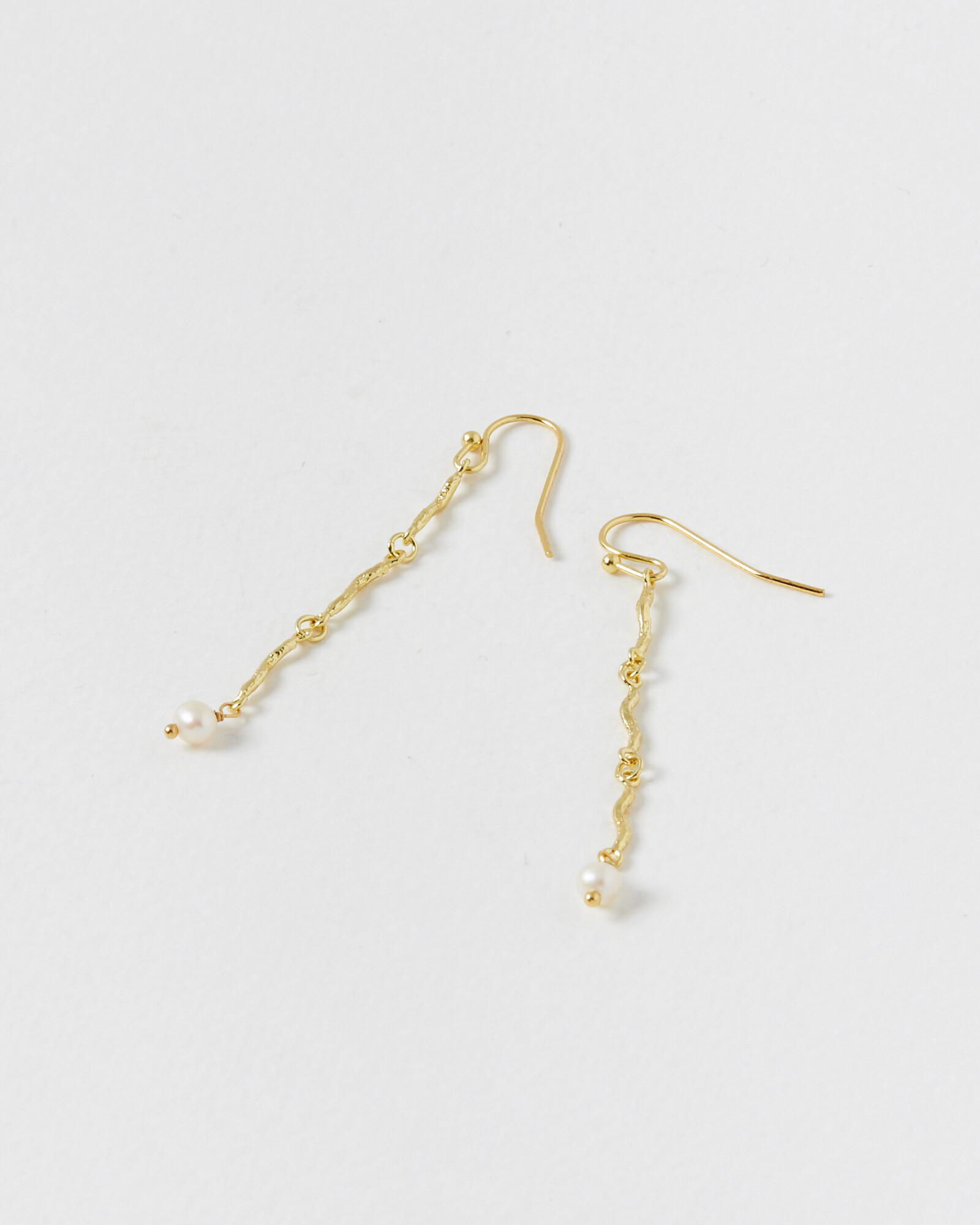OLIVER BONAS Nixie Freshwater Pearl Wavy Gold Plated Drop Earrings in ...