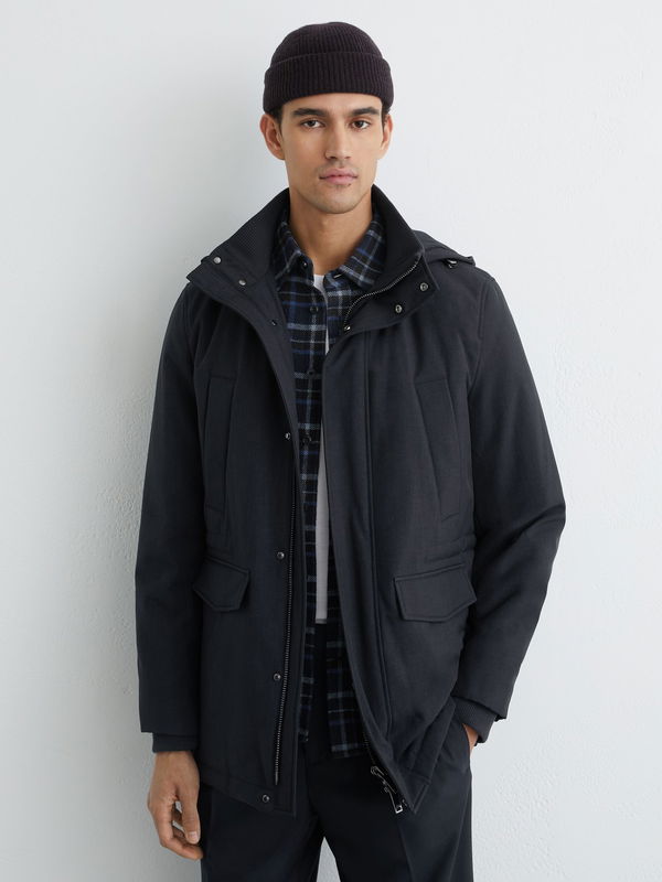 REISS Hooded Zip-Through Padded Coat In Navy | endource