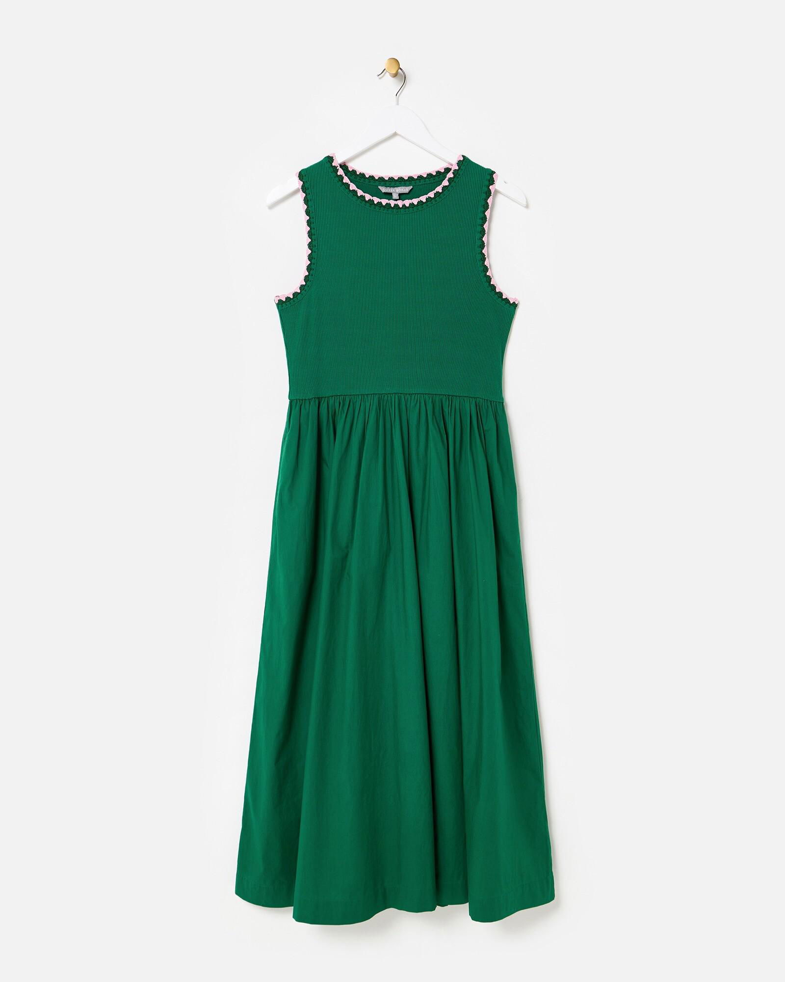 OLIVER BONAS Crochet Trim Midi Dress in Green | endource