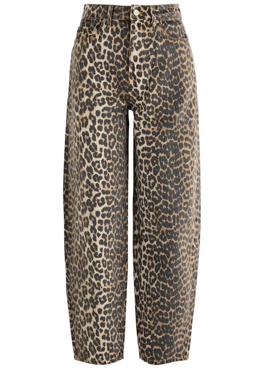 GANNI Leopard-Print Barrel-Leg Jeans | endource