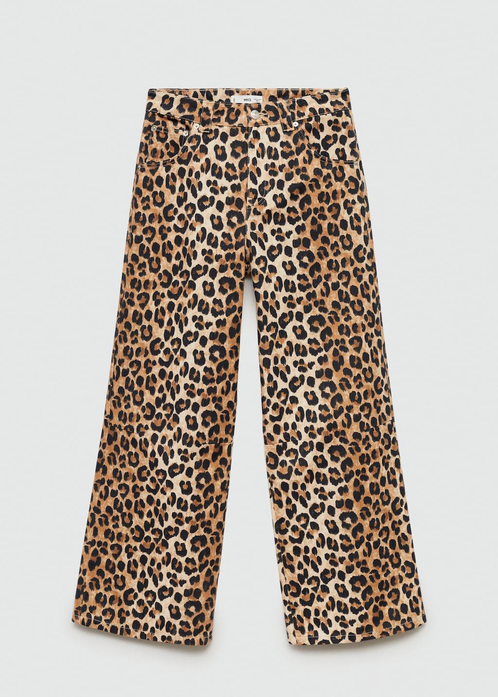 MANGO Leopard-Print Wideleg Jeans in Beige | endource
