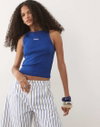 MANGO Teen La Seista 100% Cotton Racer Neck Tank Top In Blue | endource