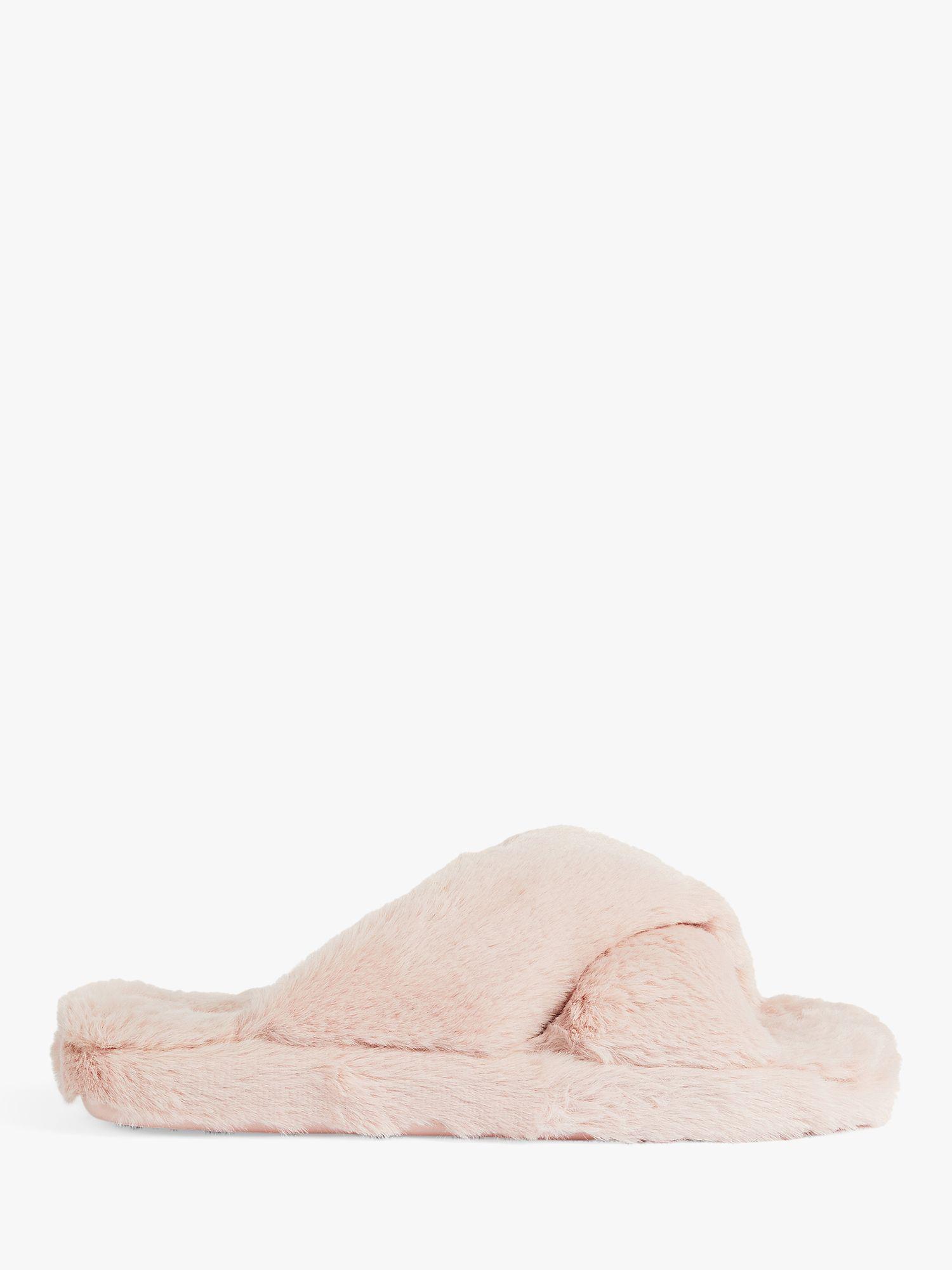 TED BAKER Lopply Faux Fur Crossover Slider Slippers in Dusky Pink ...