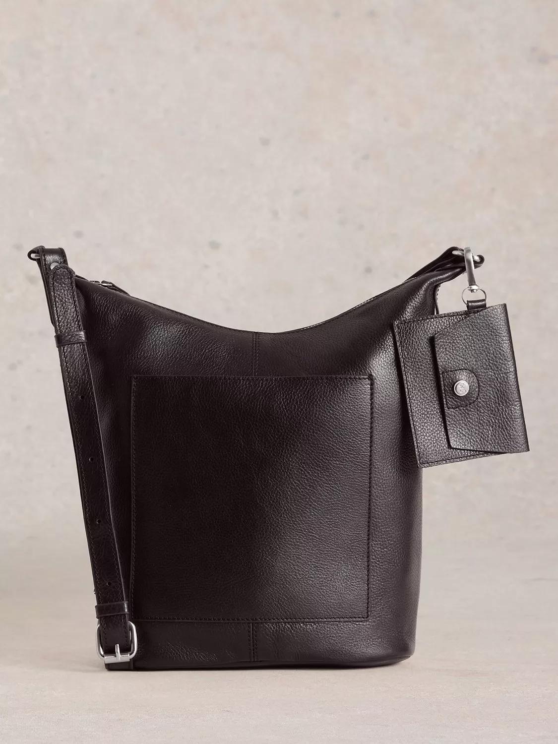 WHITE STUFF Fern Leather Crossbody Bag in Pure Black | endource