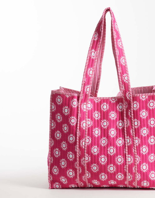 MANGO Teen Tote Bag In Bright Pink Sunshine Print | endource