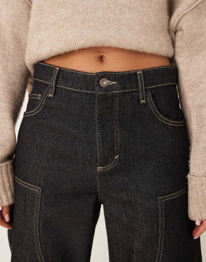 MANGO Sandra 100% Cotton Barrel Leg Jean With Seam Detail In Black Wash ...