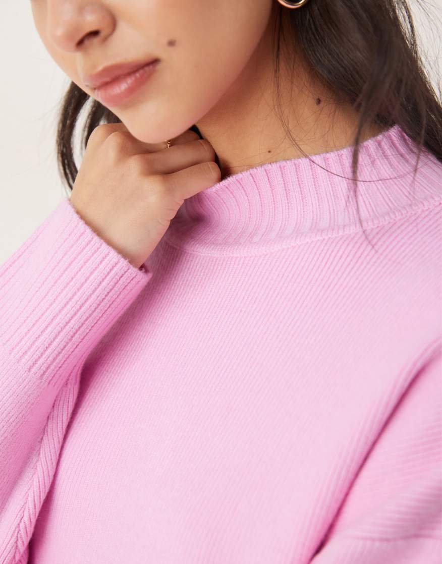 MANGO High Neck Jumper In Pastel Pink | endource