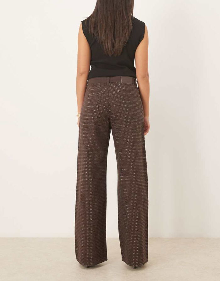MANGO Libra 100% Cotton Wide Leg Jean With Embellishment In Brown ...