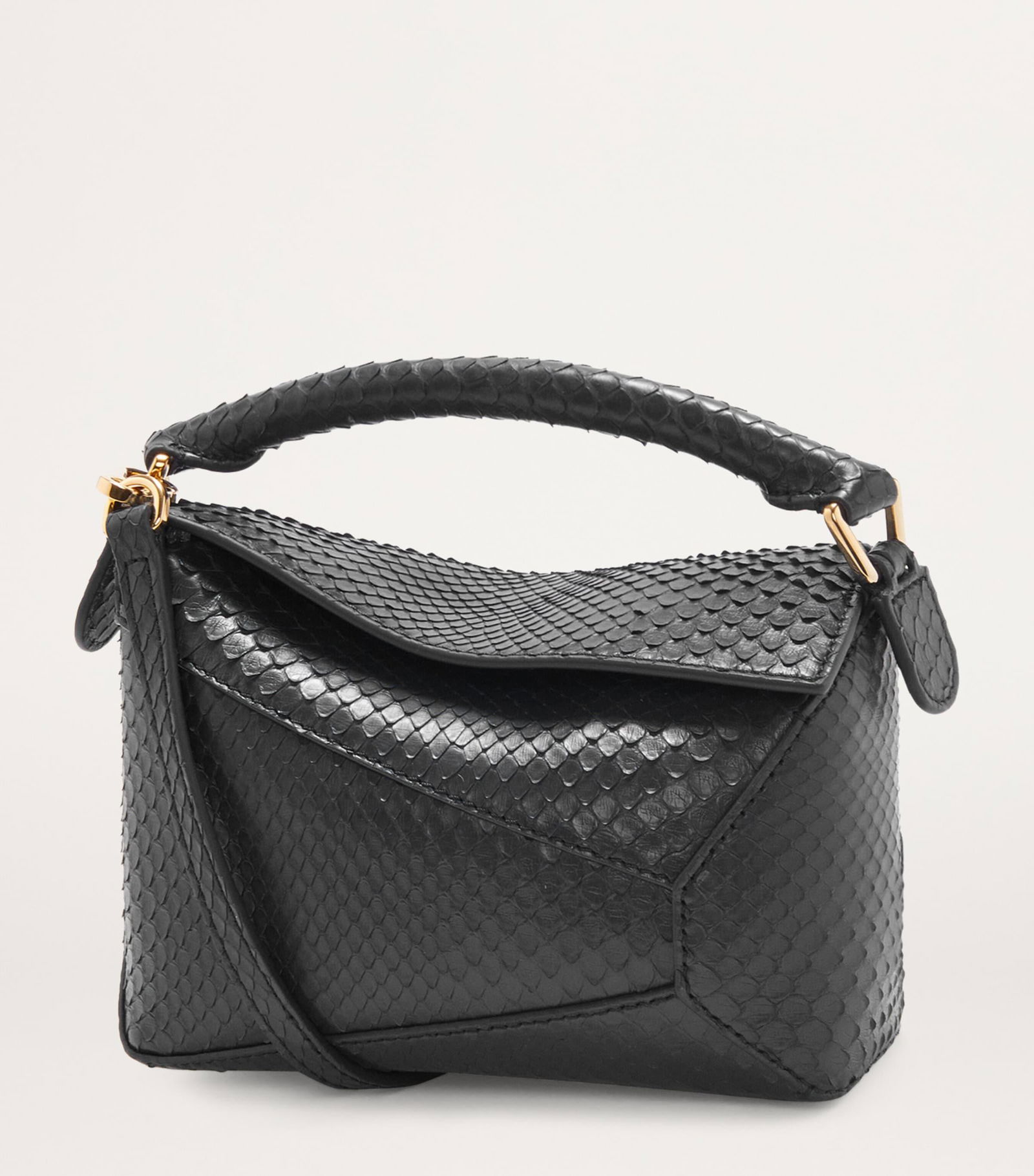 LOEWE Mini Snakeskin Puzzle Edge Top-Handle Bag | endource