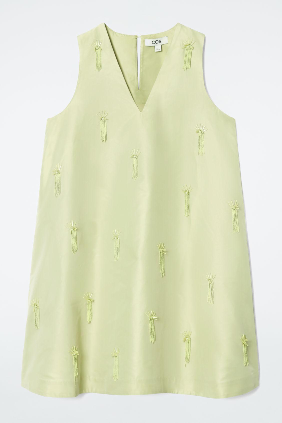 COS Embellished Mini Shift Dress in PALE GREEN | endource