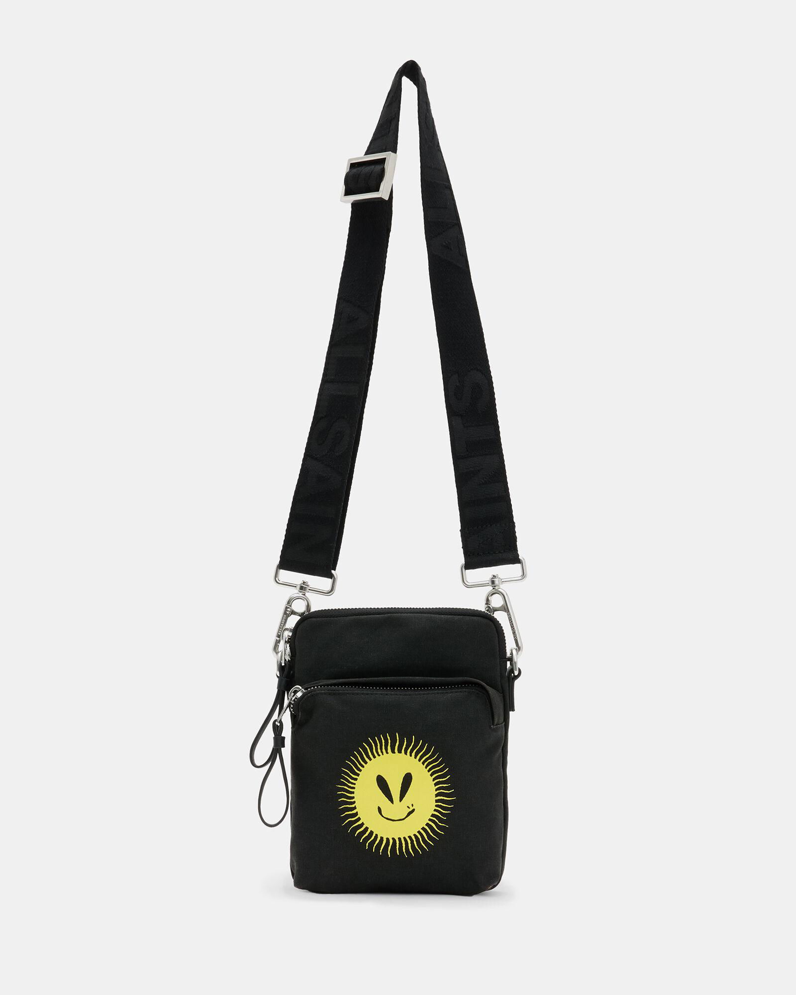 ALLSAINTS Falcon Sun Smirk Embroidered Pouch Bag in Black | Endource