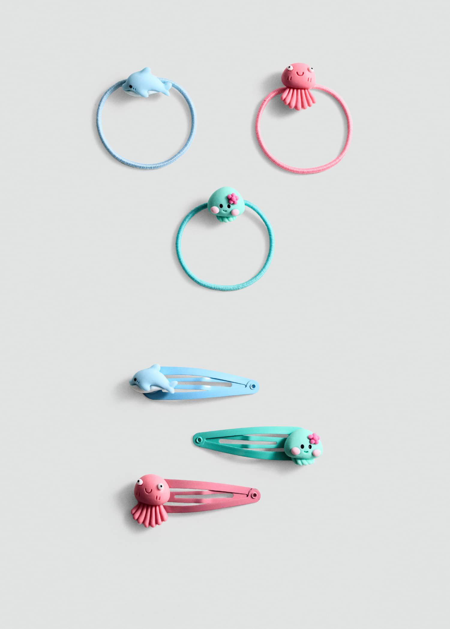 MANGO Pack Of Rubber Bands And Clips in Coral Red | Endource