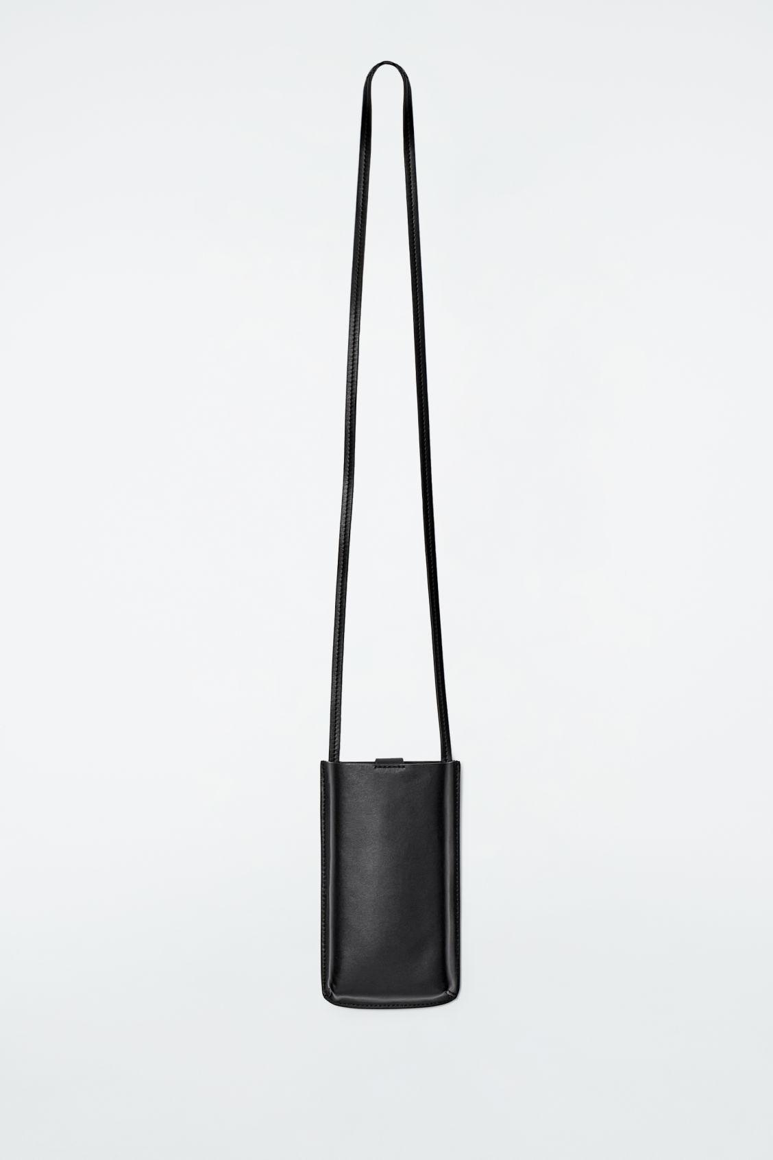 COS Crossbody Leather Phone Pouch in BLACK | endource