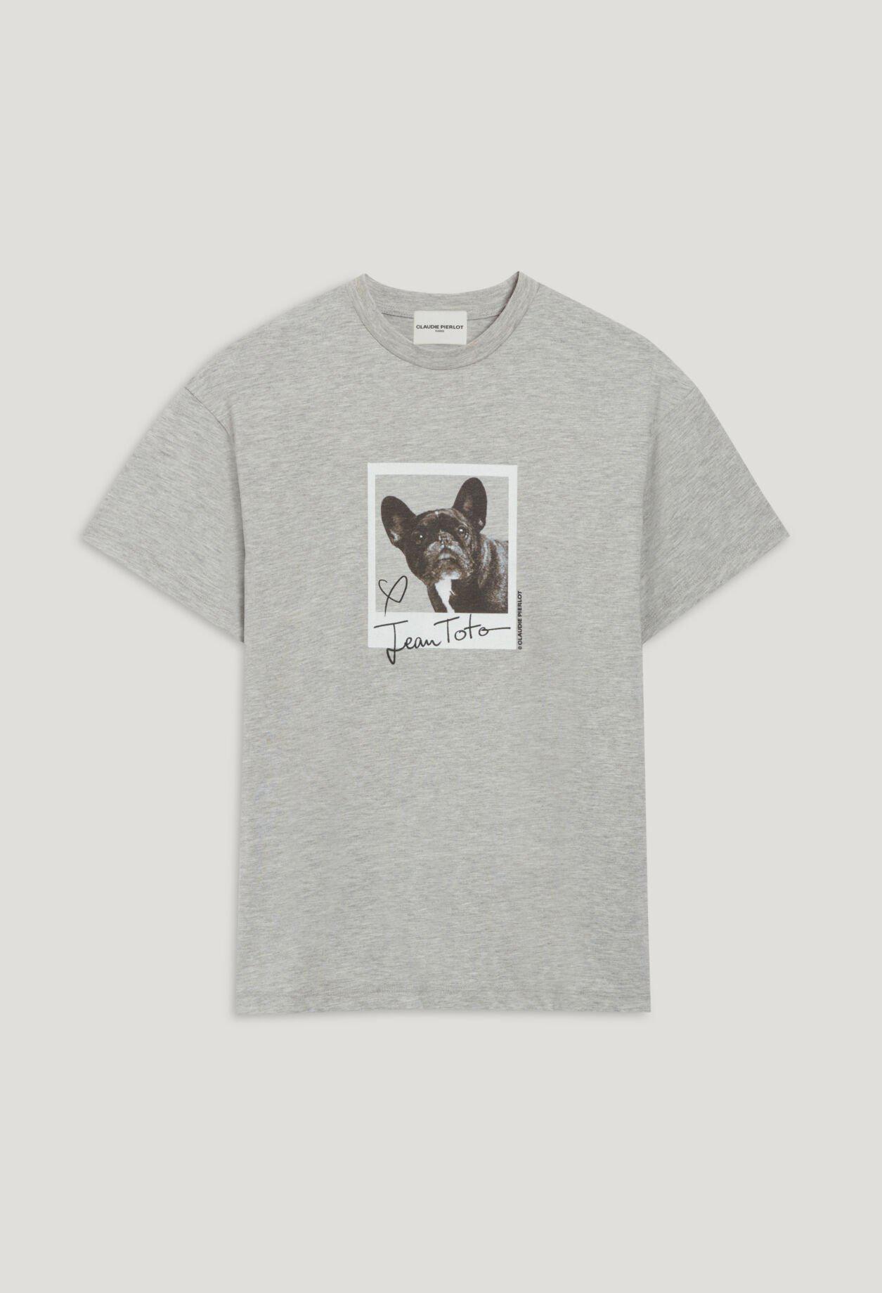 CLAUDIE PIERLOT Jean Toto Print T-Shirt in MOTTLED GREY | Endource
