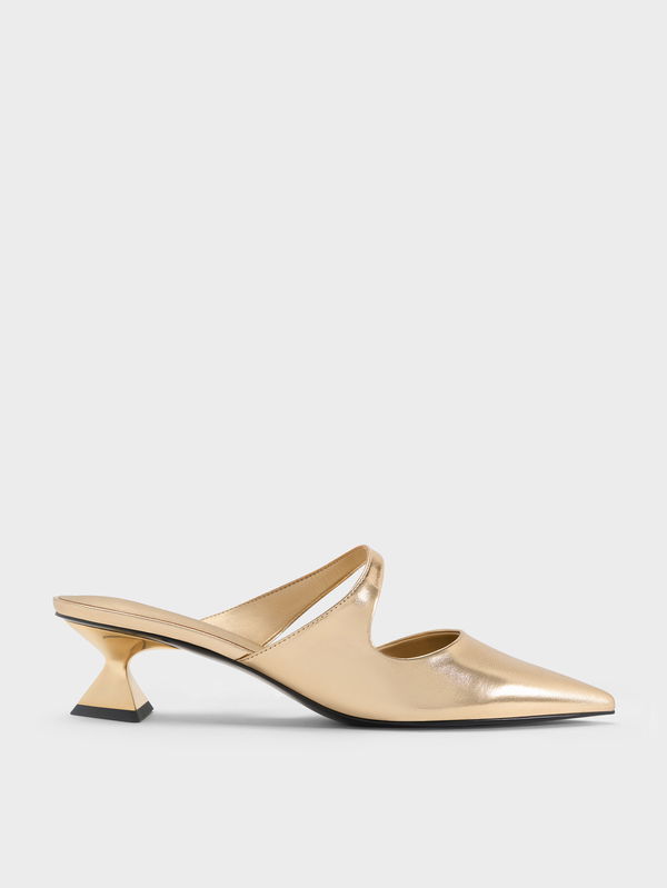 CHARLES & KEITH Vada Metallic Asymmetric Sculptural Heel Pumps | endource