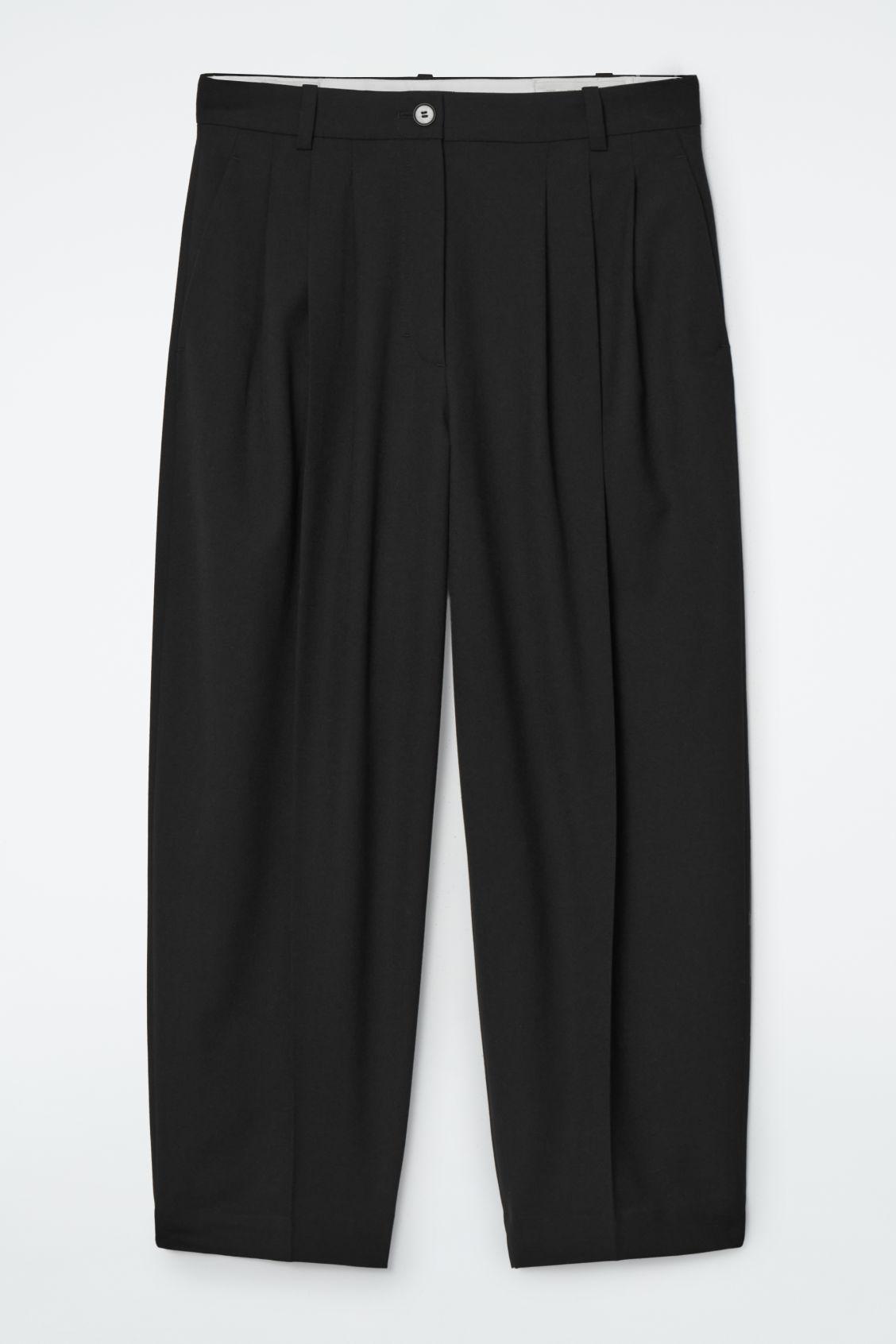 COS Pleated Barrel-Leg Wool-Blend Trousers in BLACK | Endource