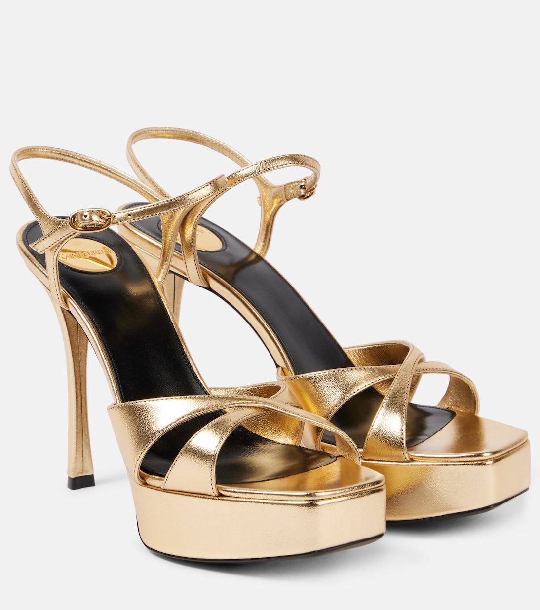 SAINT LAURENT Debbie 85 Metallic-Leather Platform Sandals | endource