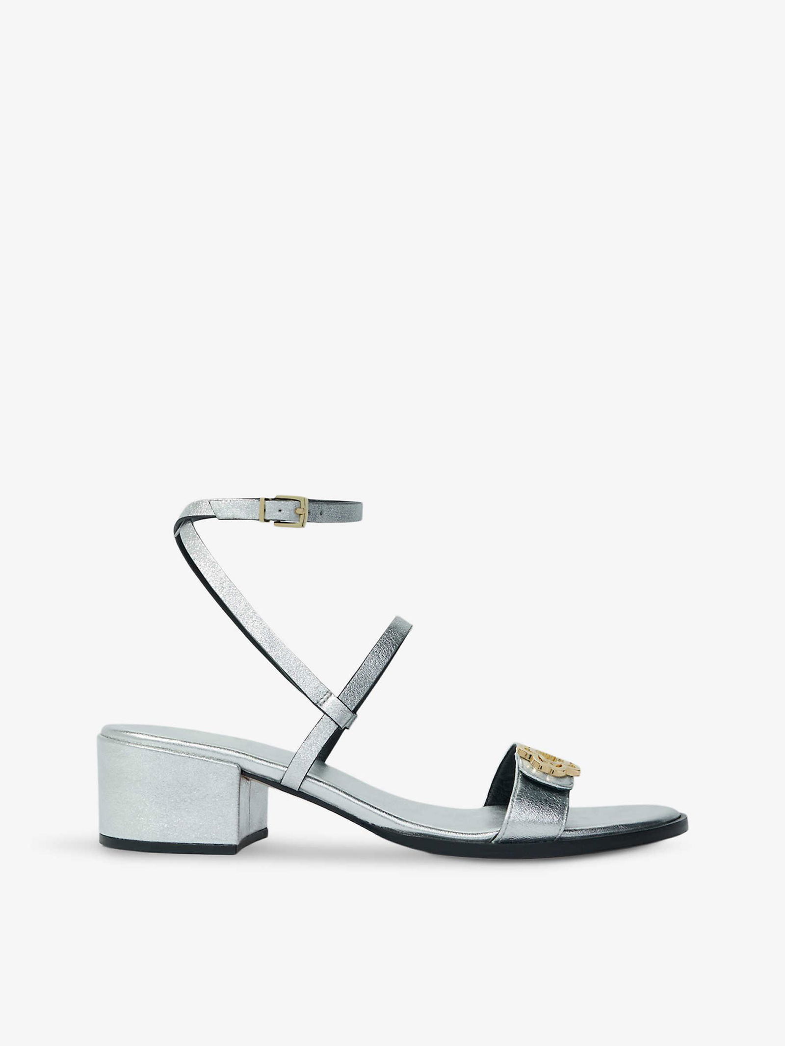 MAJE Logo-Embellished Leather Heeled Sandals in Noir / Gris | endource